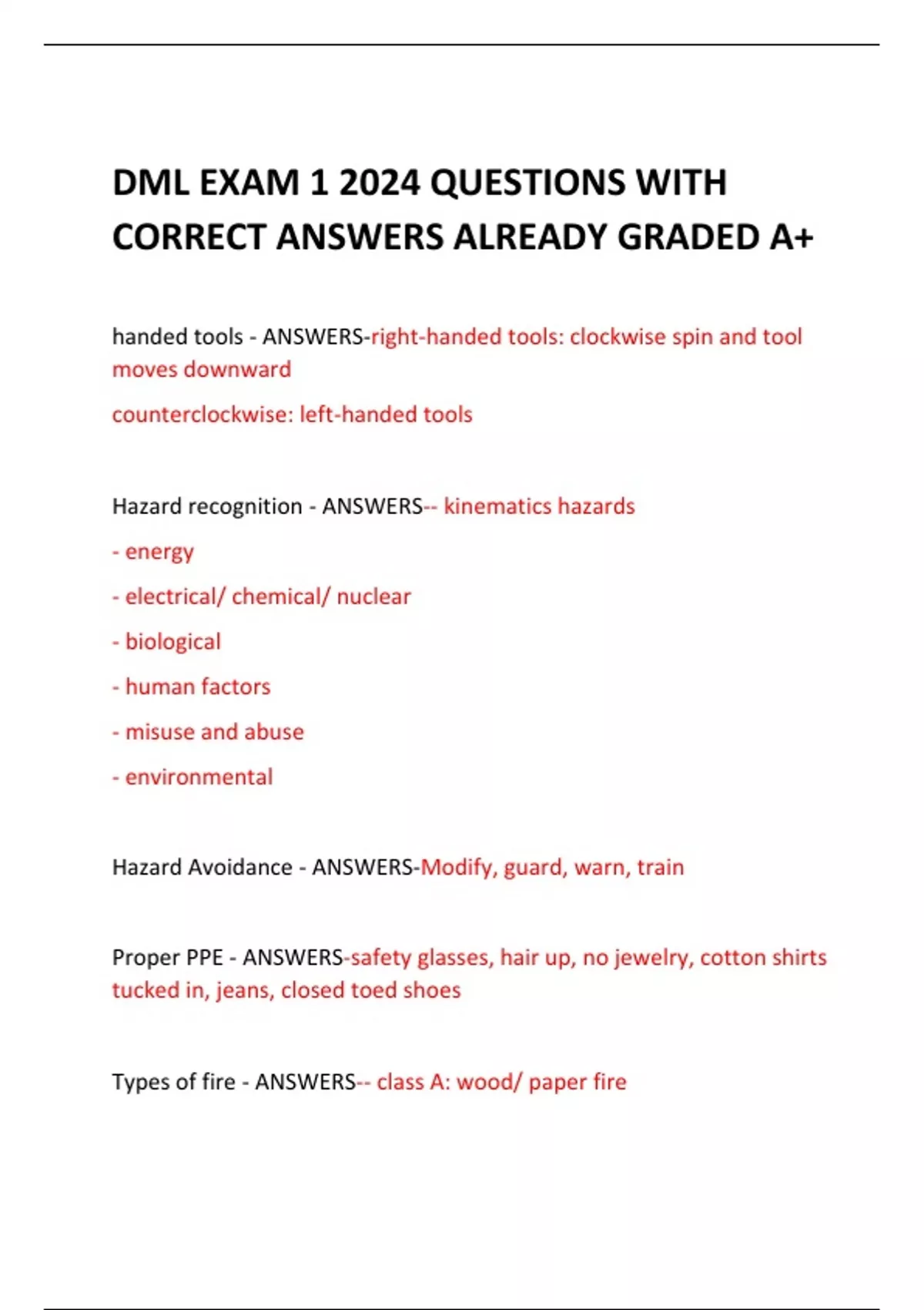 DML EXAM 1 2024 QUESTIONS WITH CORRECT ANSWERS ALREADY GRADED A+ - DML ...