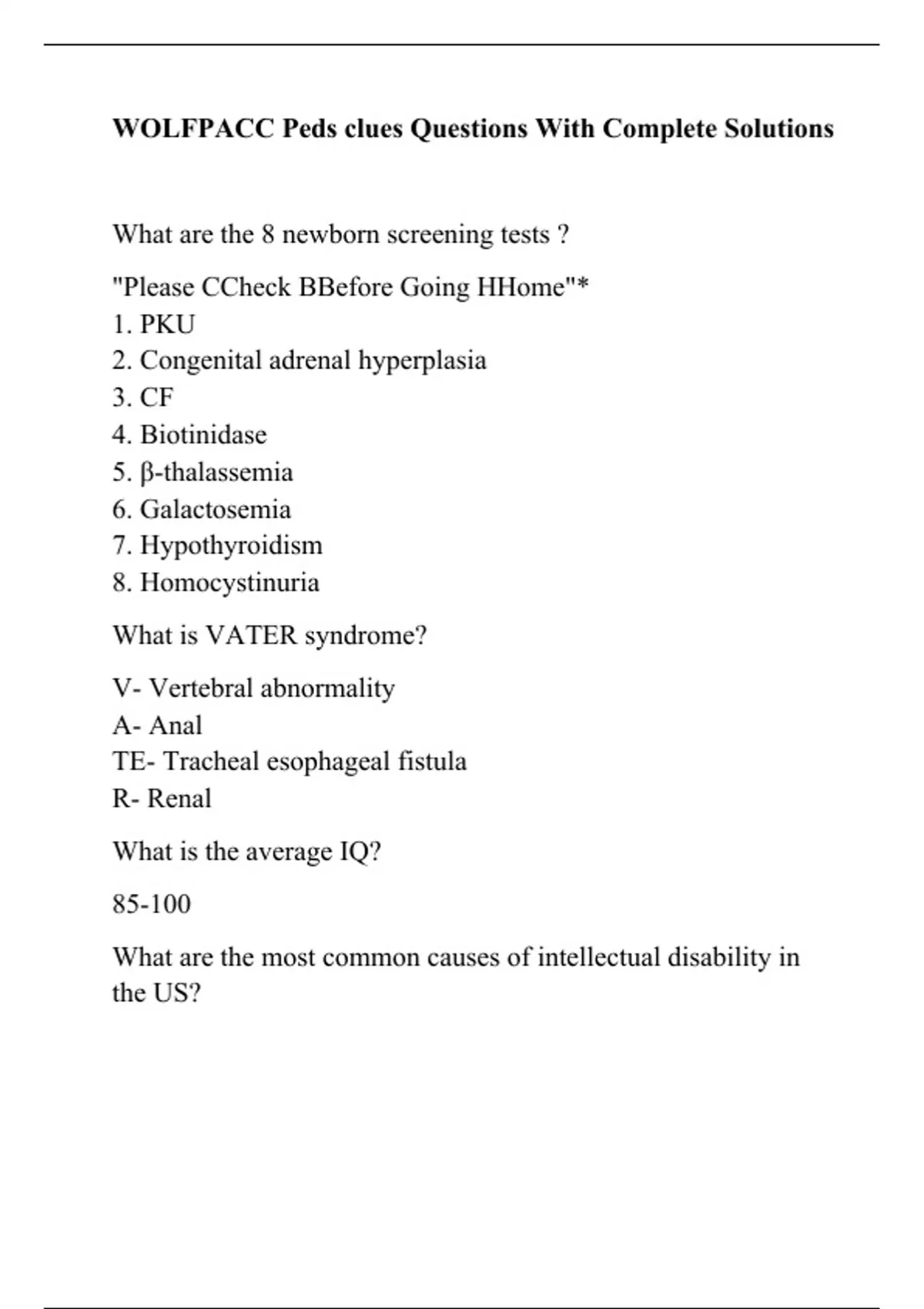 WOLFPACC Peds clues Questions With Complete Solutions - WOLFPACC - Stuvia US