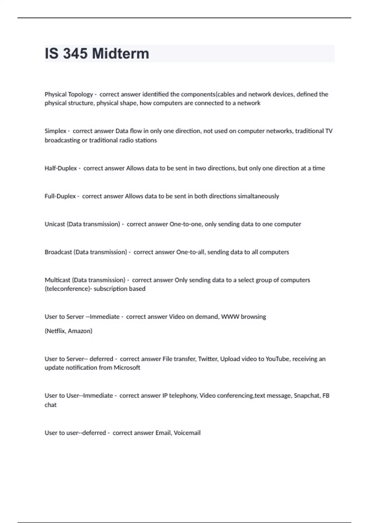 IS 345 Midterm questions with completed solutions 2024 - BIT - Stuvia US