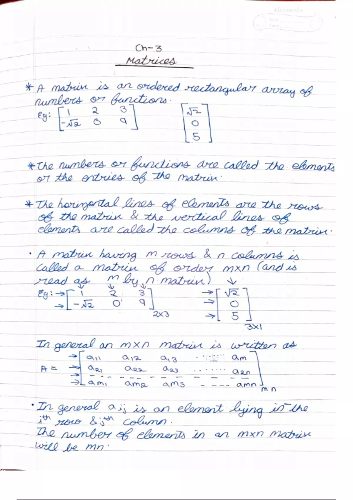Class 12 Matrices detailed notes - Mathematics - Stuvia US