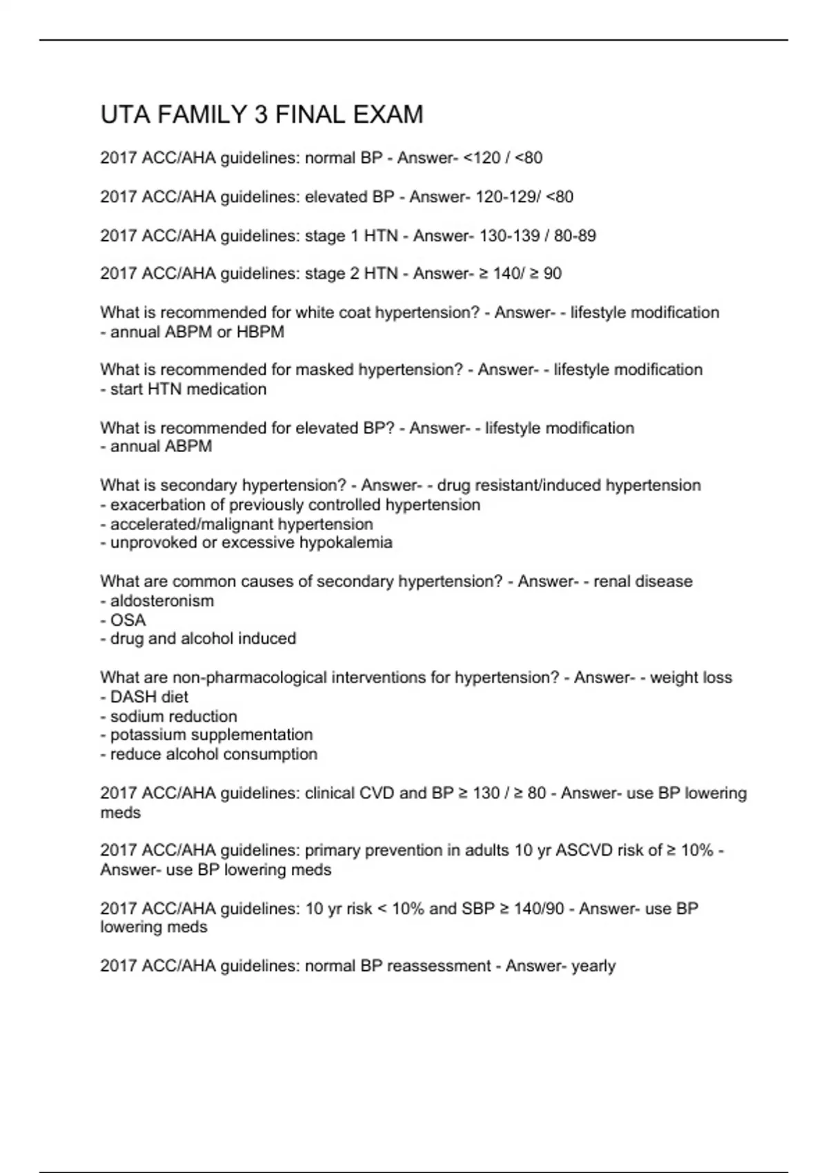 UTA FAMILY 3 FINAL EXAM - UTA - Stuvia US