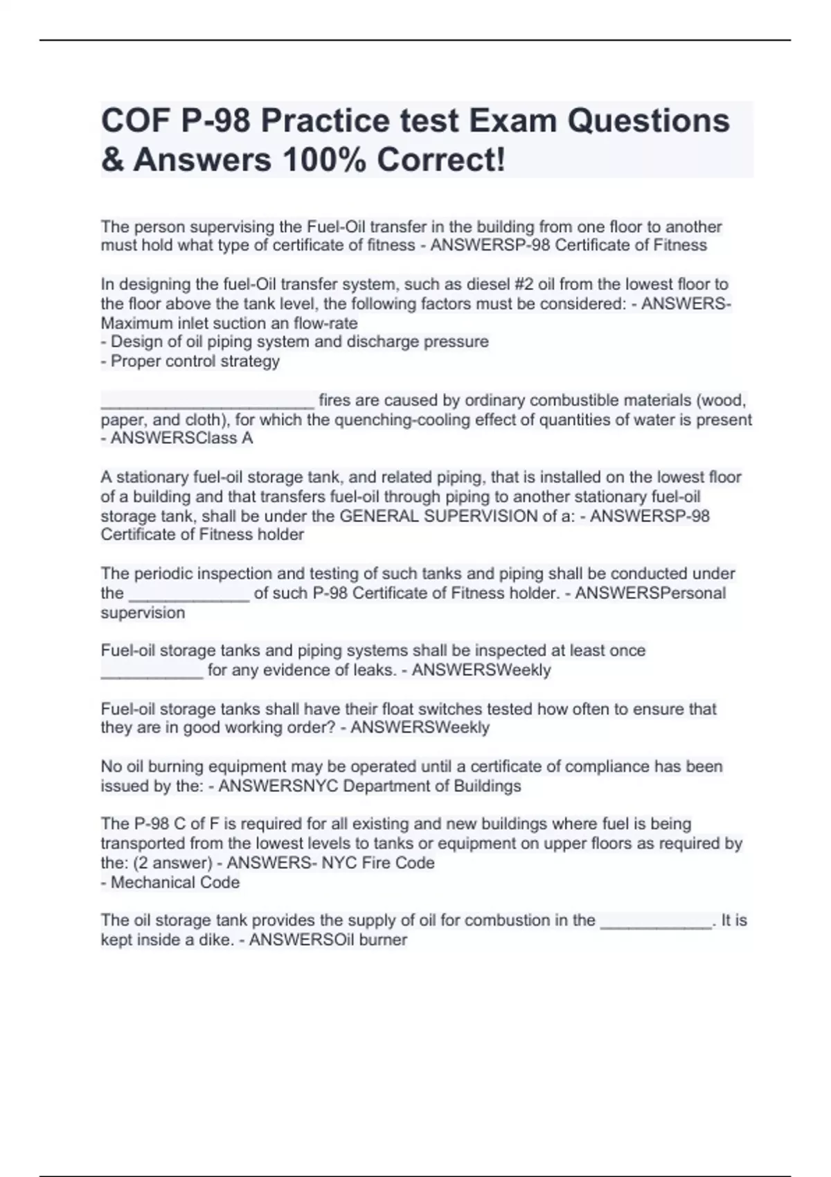 COF P-98 Practice test Exam Questions & Answers 100% Correct! - COF P ...