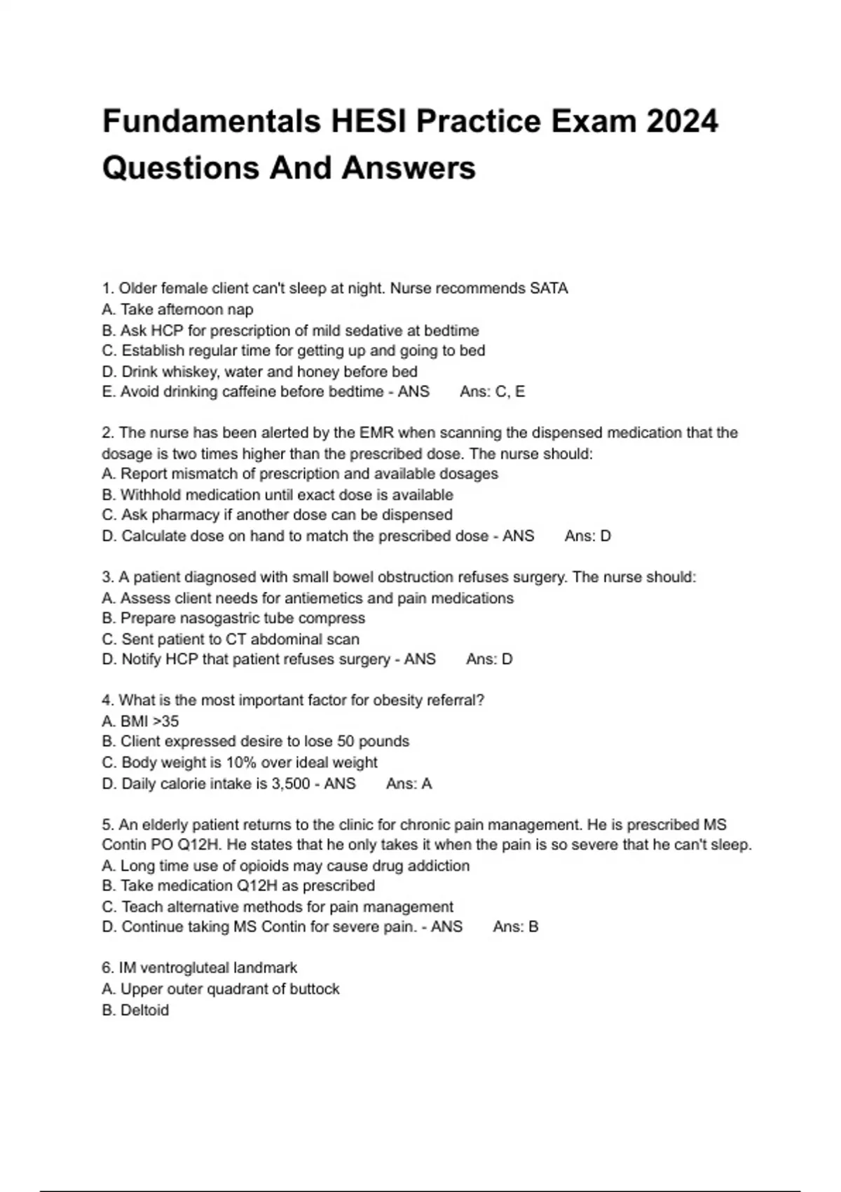 Fundamentals HESI Practice Exam 2024 Questions And Answers - 2020 HESI ...