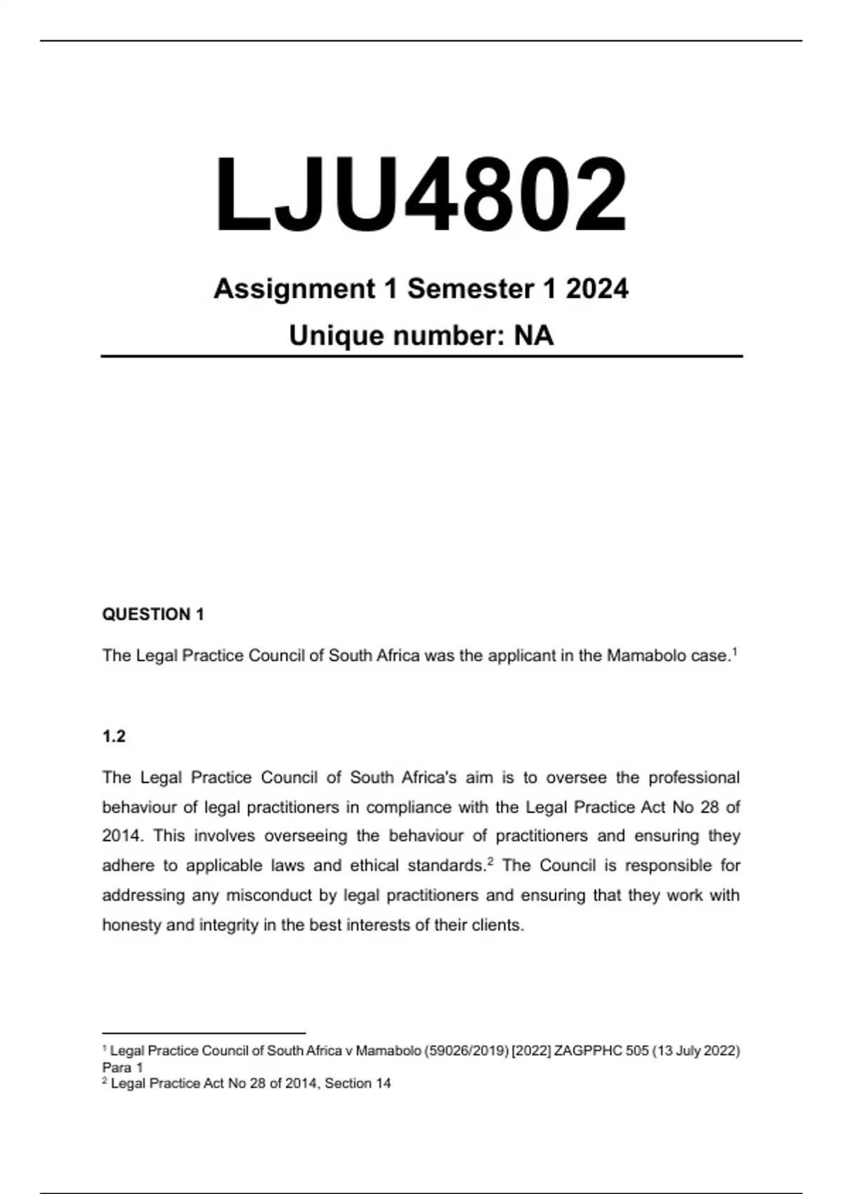 LJU4802 Assignment 1 Solutions Semester 1 2024 - Professional Ethics ...