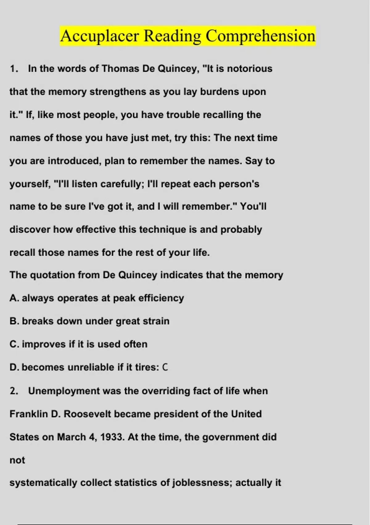 Accuplacer Exams Bundled Accuplacer Practice Test Updated Accuplacer Next Generation Reading