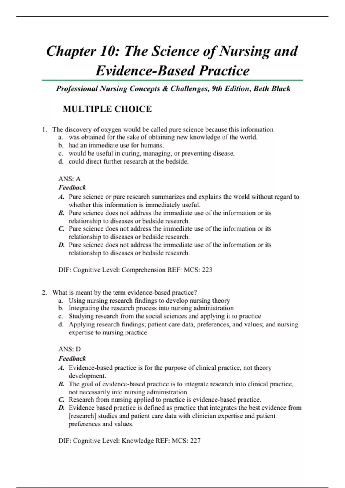 Chapter 10: The Science of Nursing and Evidence-Based Practice ...