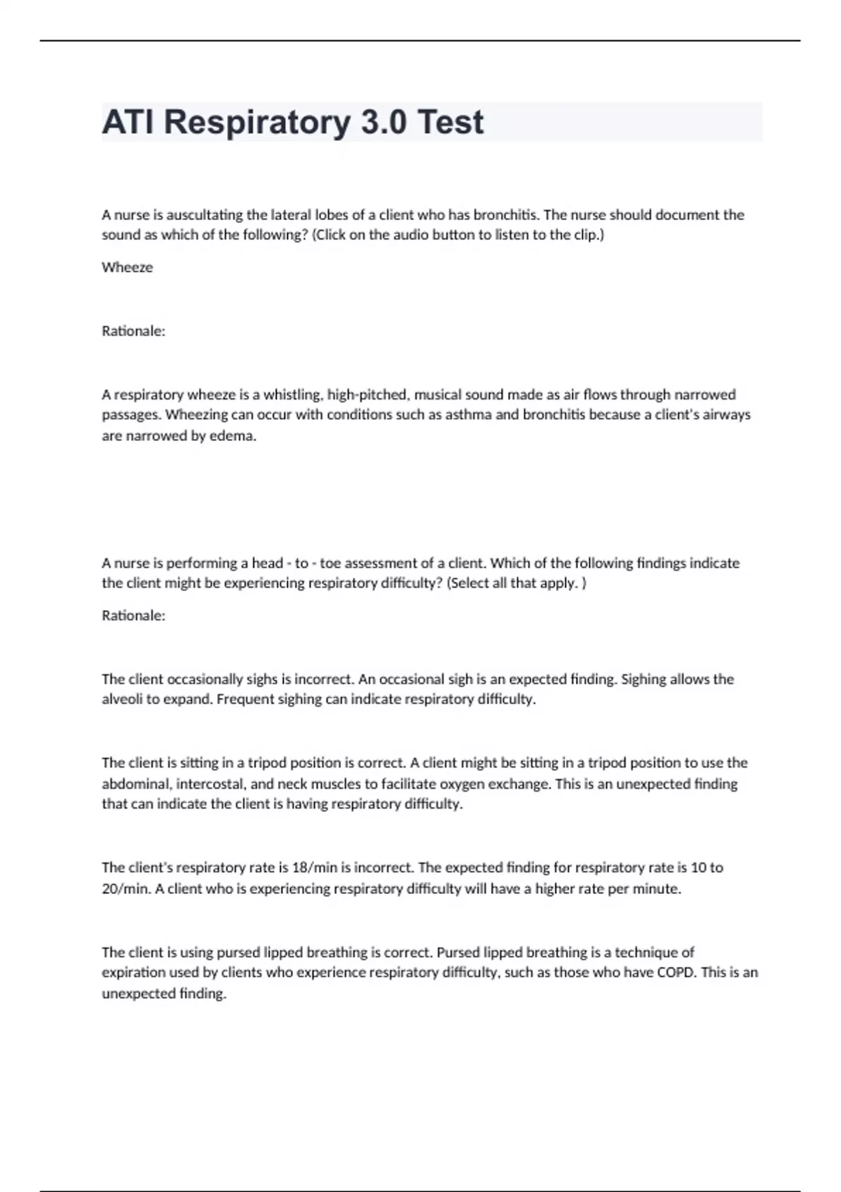 ATI Respiratory 3.0 Test correctly answered - ATI RN - Stuvia US