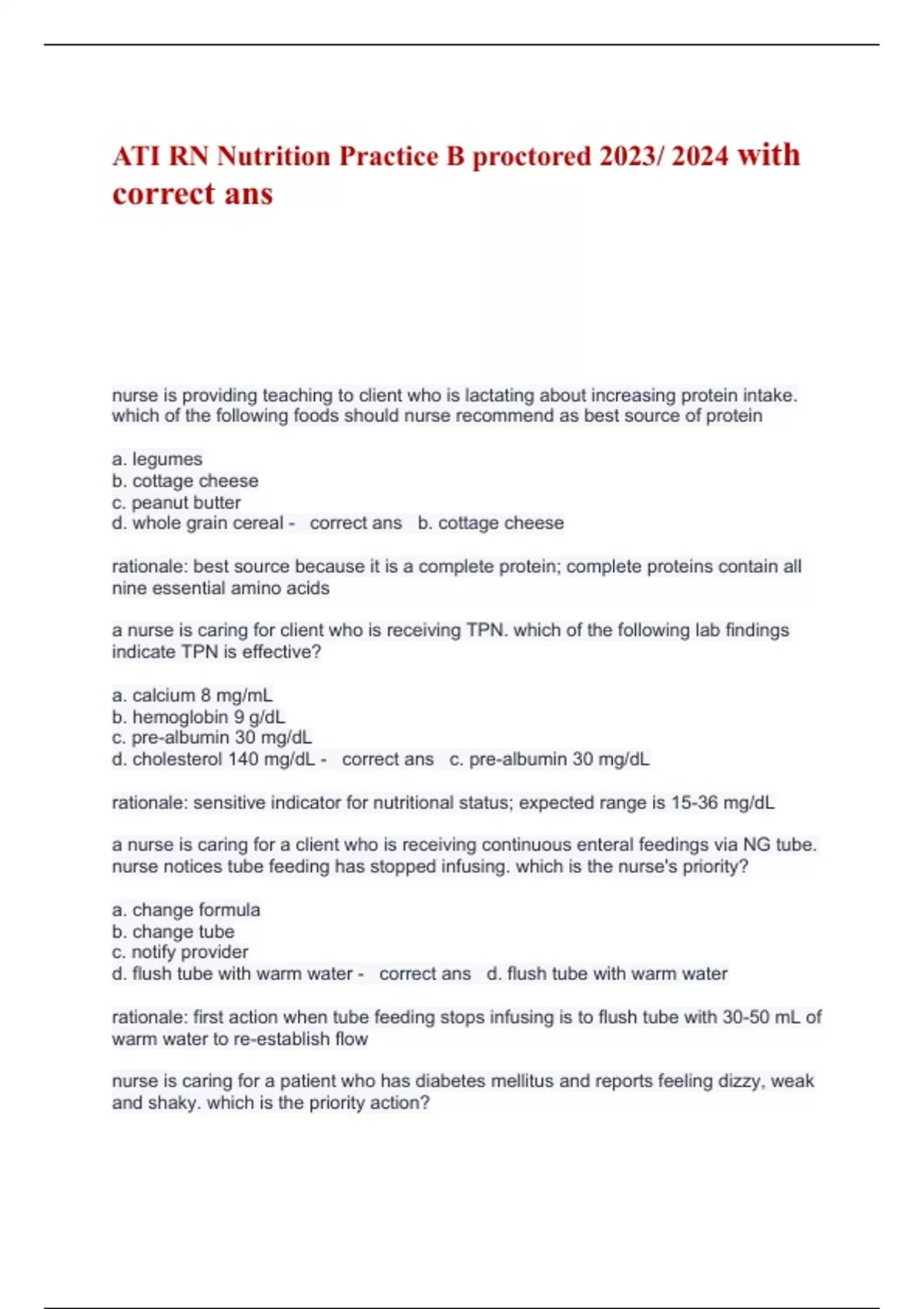 ATI RN Nutrition Practice B proctored 2023/ 2024 with correct ans - ATI ...