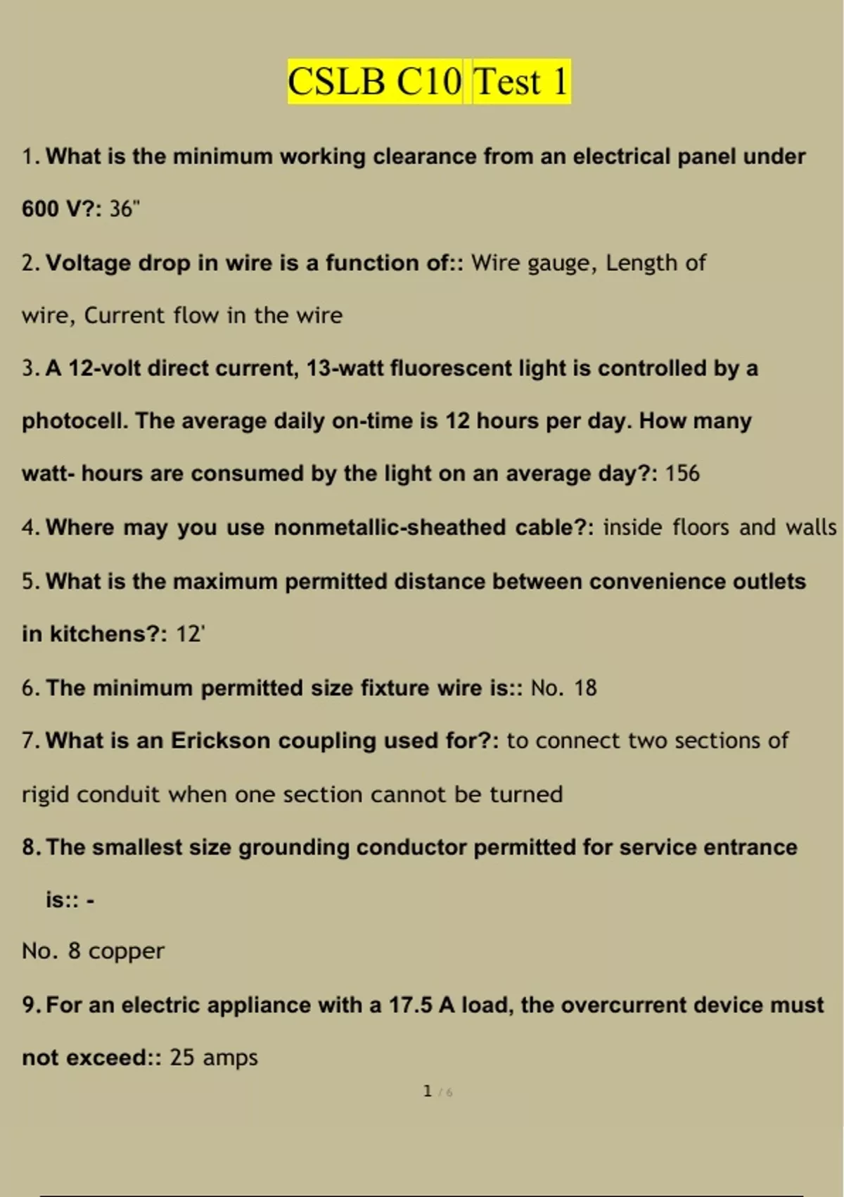 CSLB C10 Test 1 Updated Questions and Answers (2024 / 2025) (Verified ...