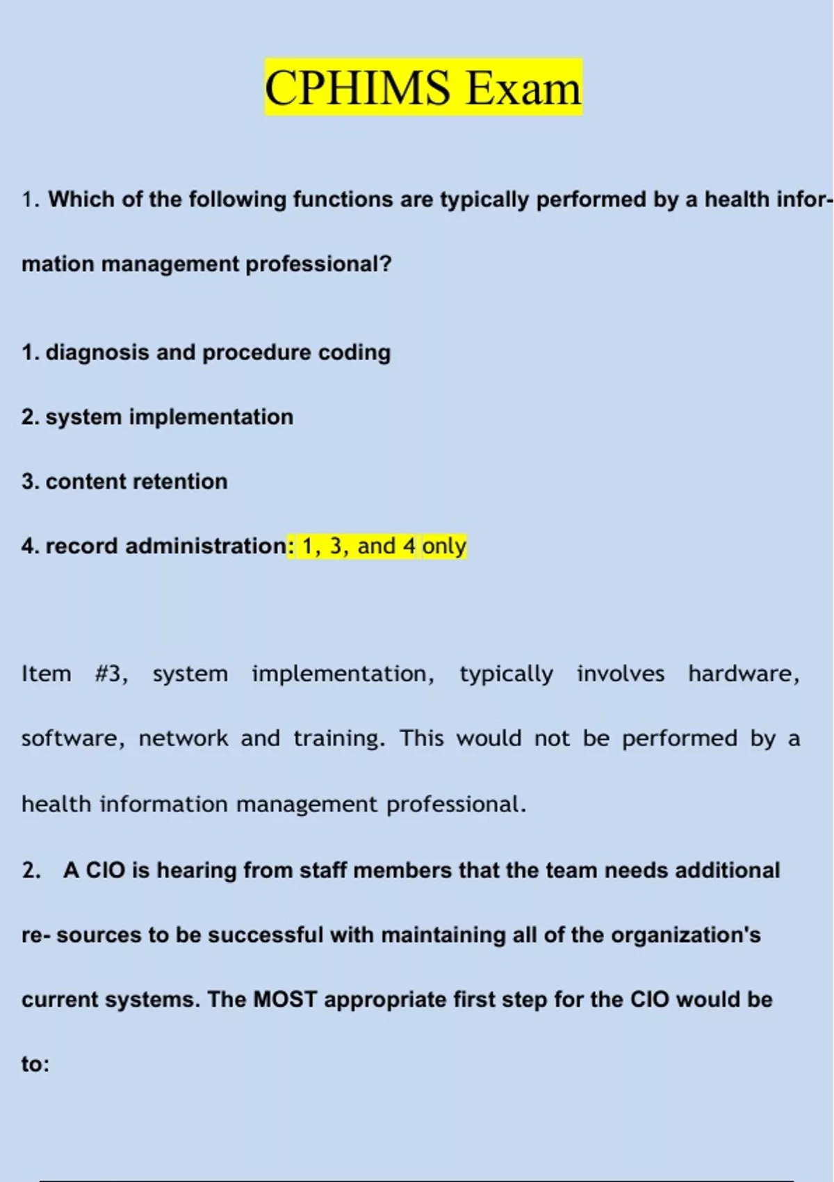 CPHIMS Exam Updated Questions and Answers (2024 / 2025) (Verified ...