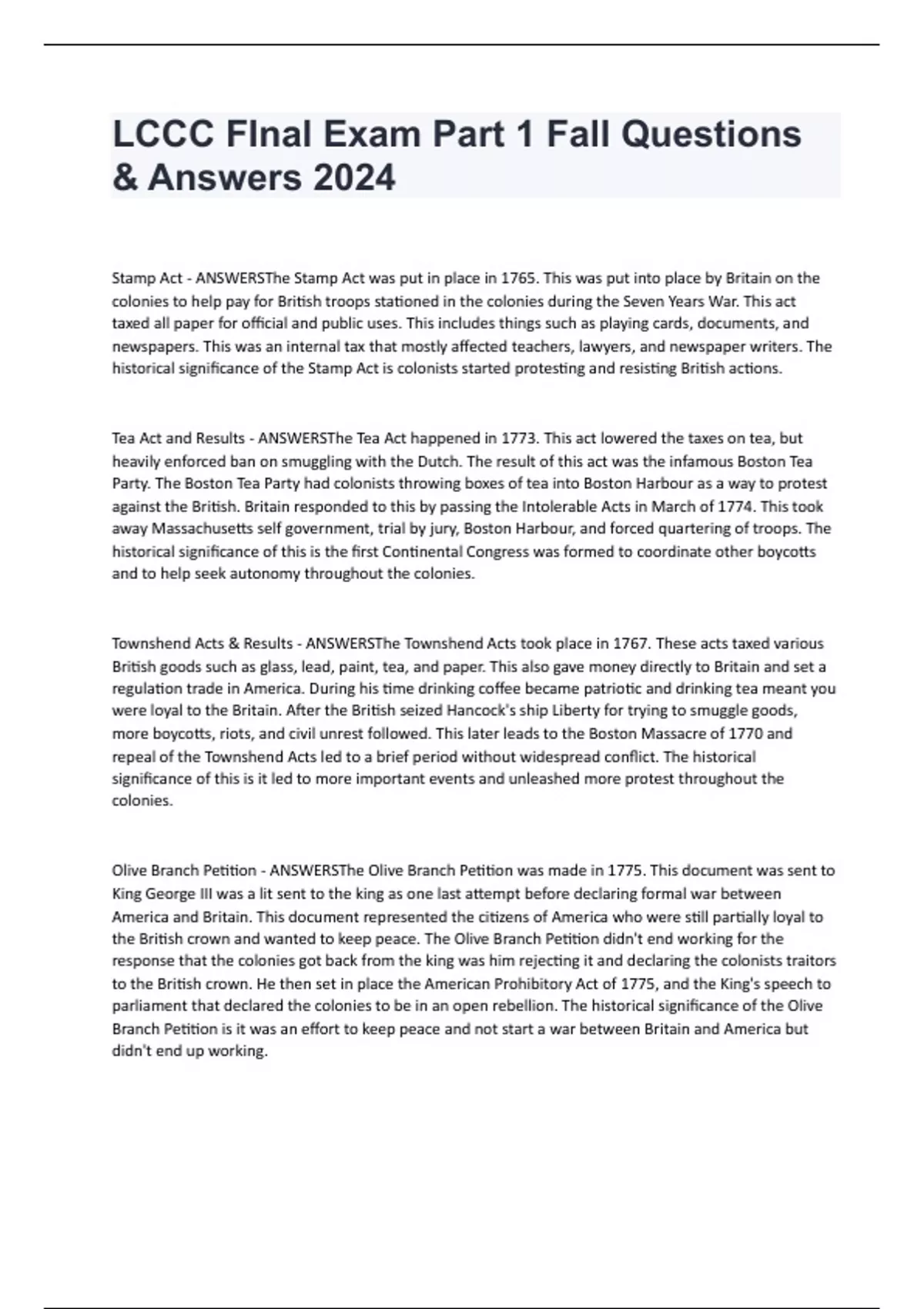 LCCC FInal Exam Part 1 Fall Questions & Answers 2024 - LCCC - Stuvia US