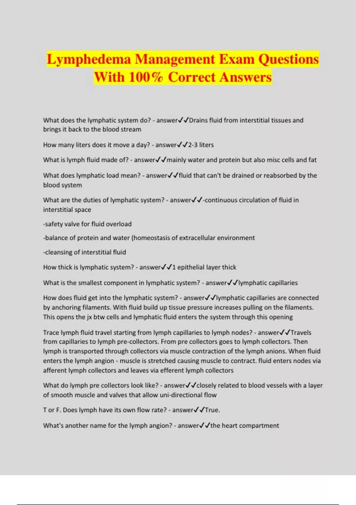 Lymphedema Management Exam Questions With 100% Correct Answers ...