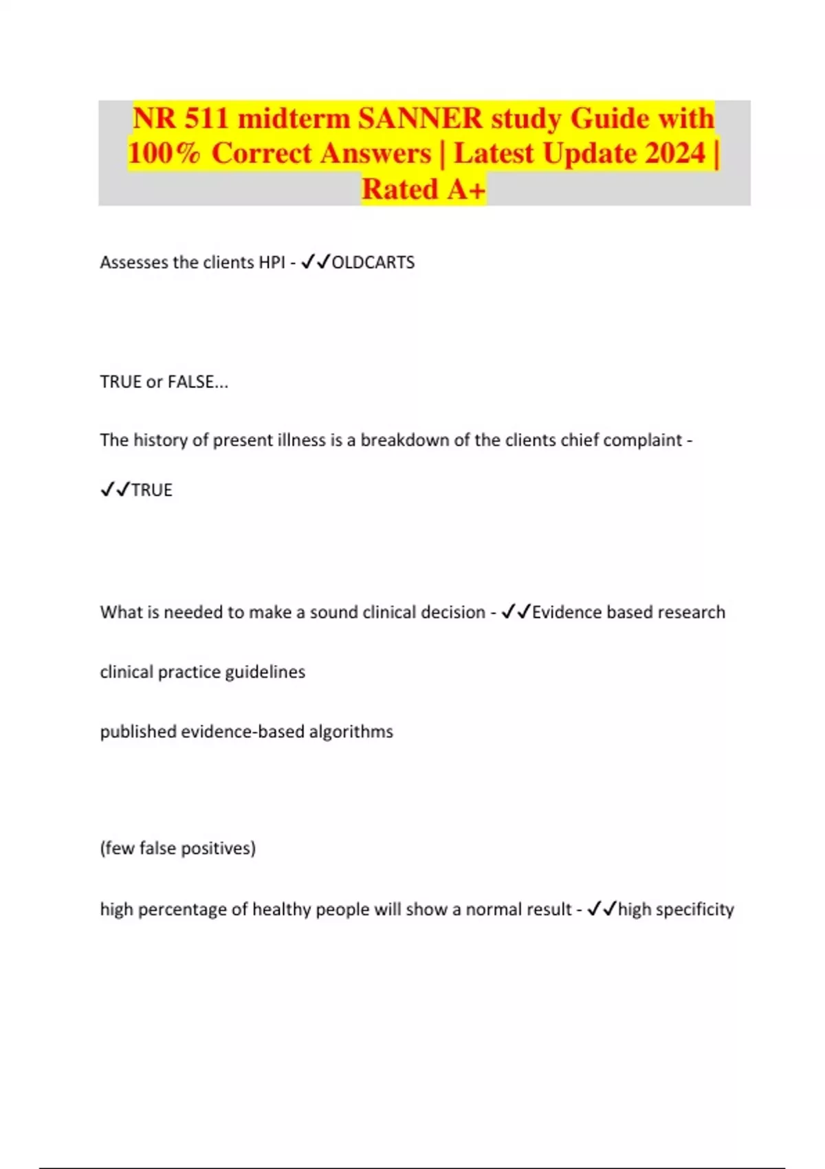 NR 511 midterm SANNER study Guide with 100% Correct Answers | Latest ...