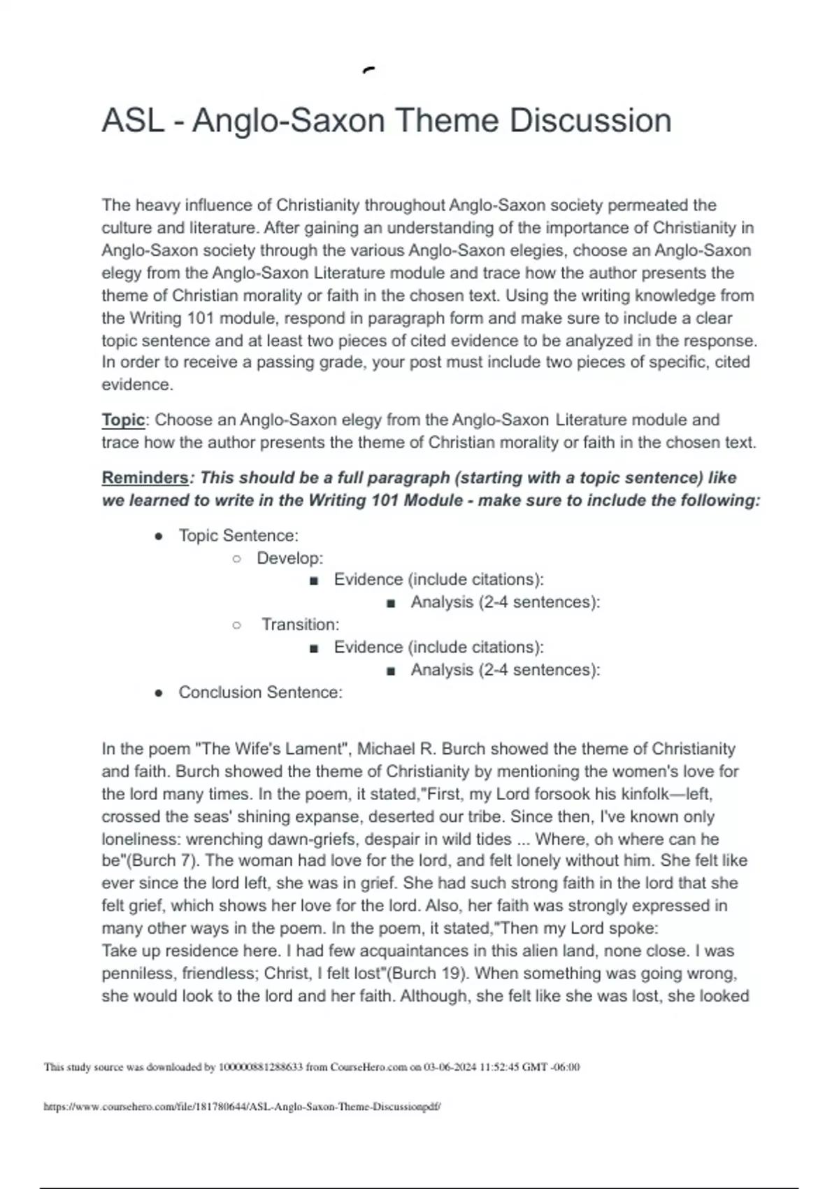 Summary ASL - Anglo-Saxon Theme Discussion - ASL - Anglo-Saxon Theme ...