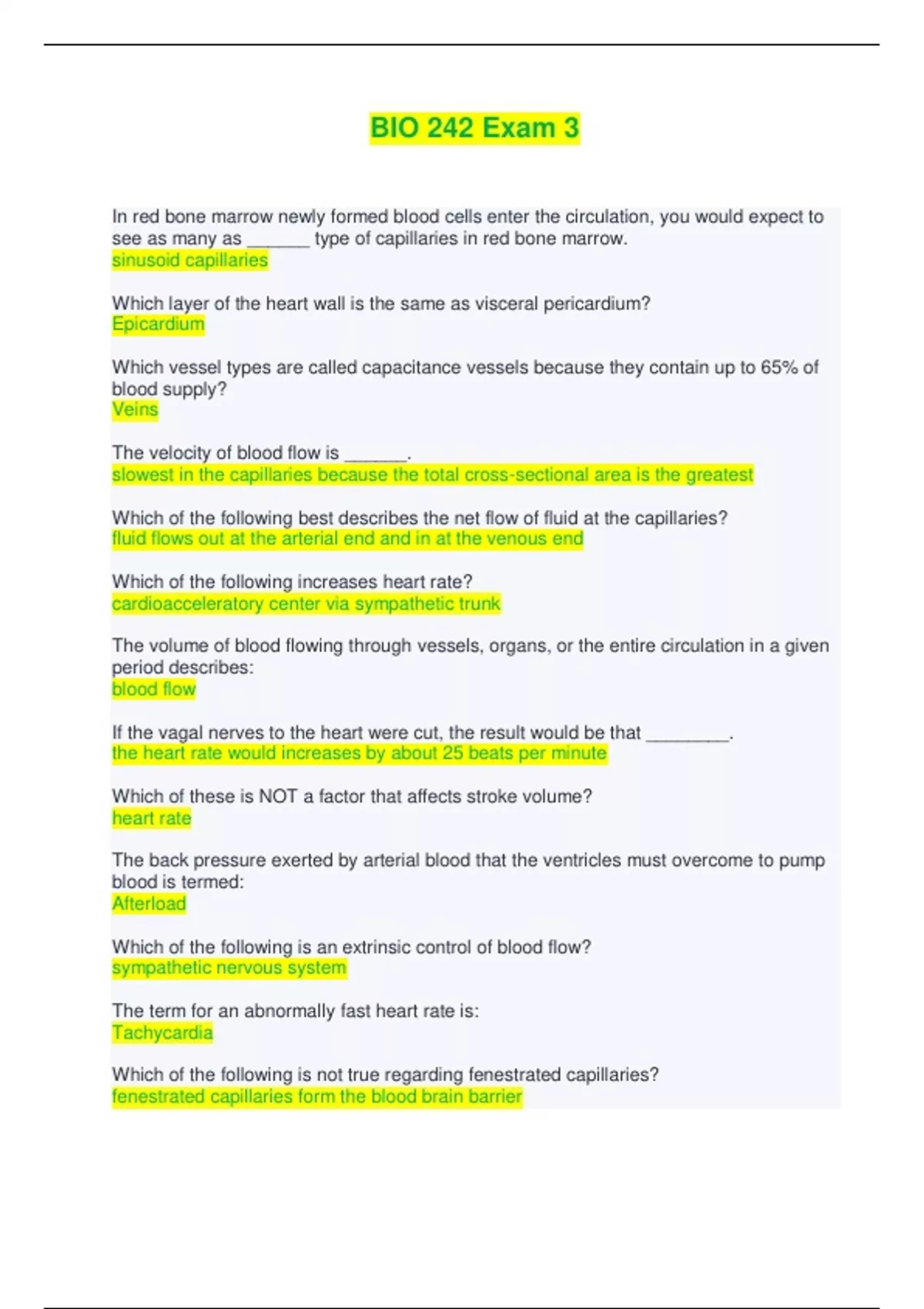 BIO 242 Exam 3 - Questions and Answers - BIO 242 - Stuvia US