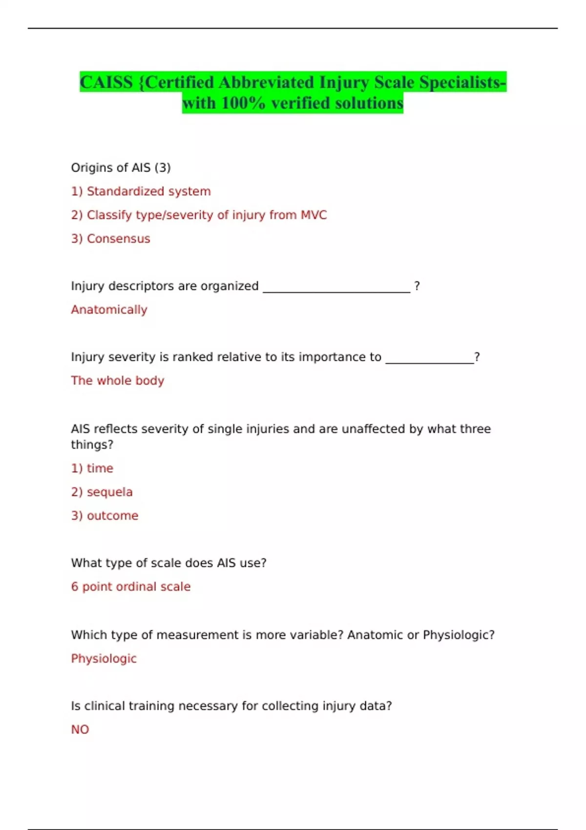 CAISS {Certified Abbreviated Injury Scale Specialists-with 100% ...