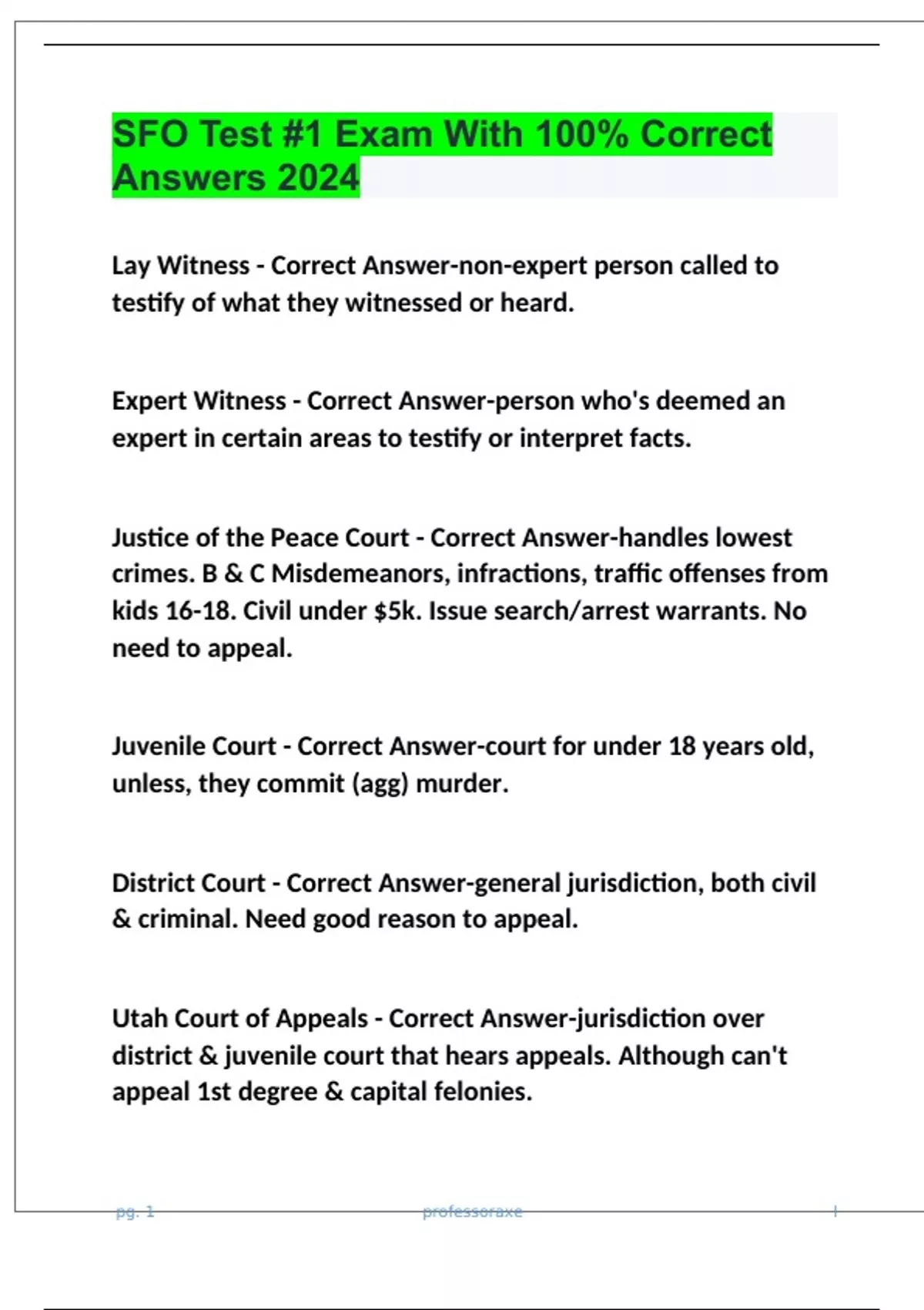 Sfo Test 1 Exam With 100 Correct Answers 2024 Sfo Stuvia Us