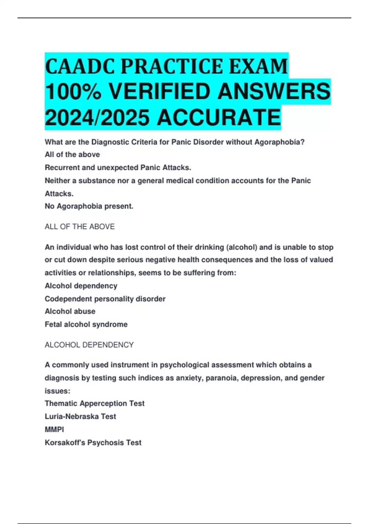 BEST REVIEW CAADC PRACTICE EXAM 100% VERIFIED ANSWERS 2024/2025 ...