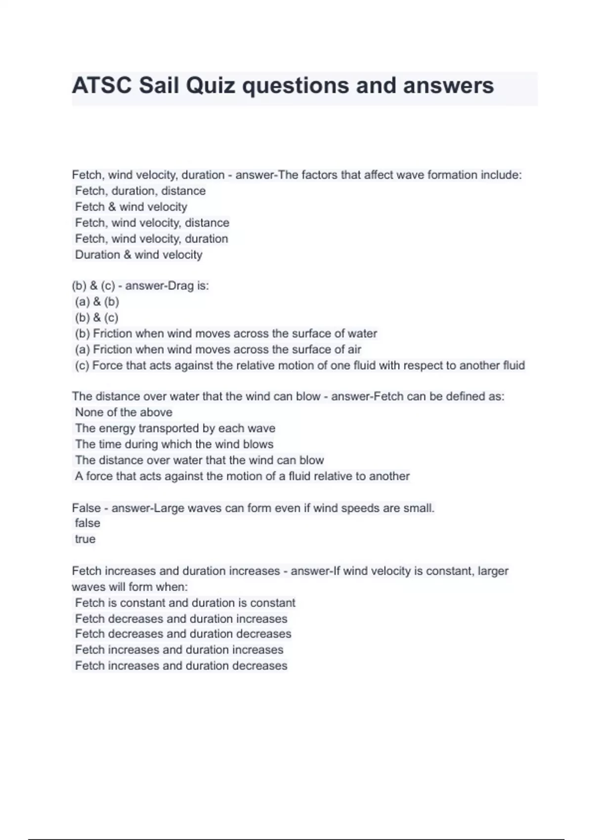 ATSC Sail Quiz questions and answers - ATSC Sail Qswers - Stuvia US