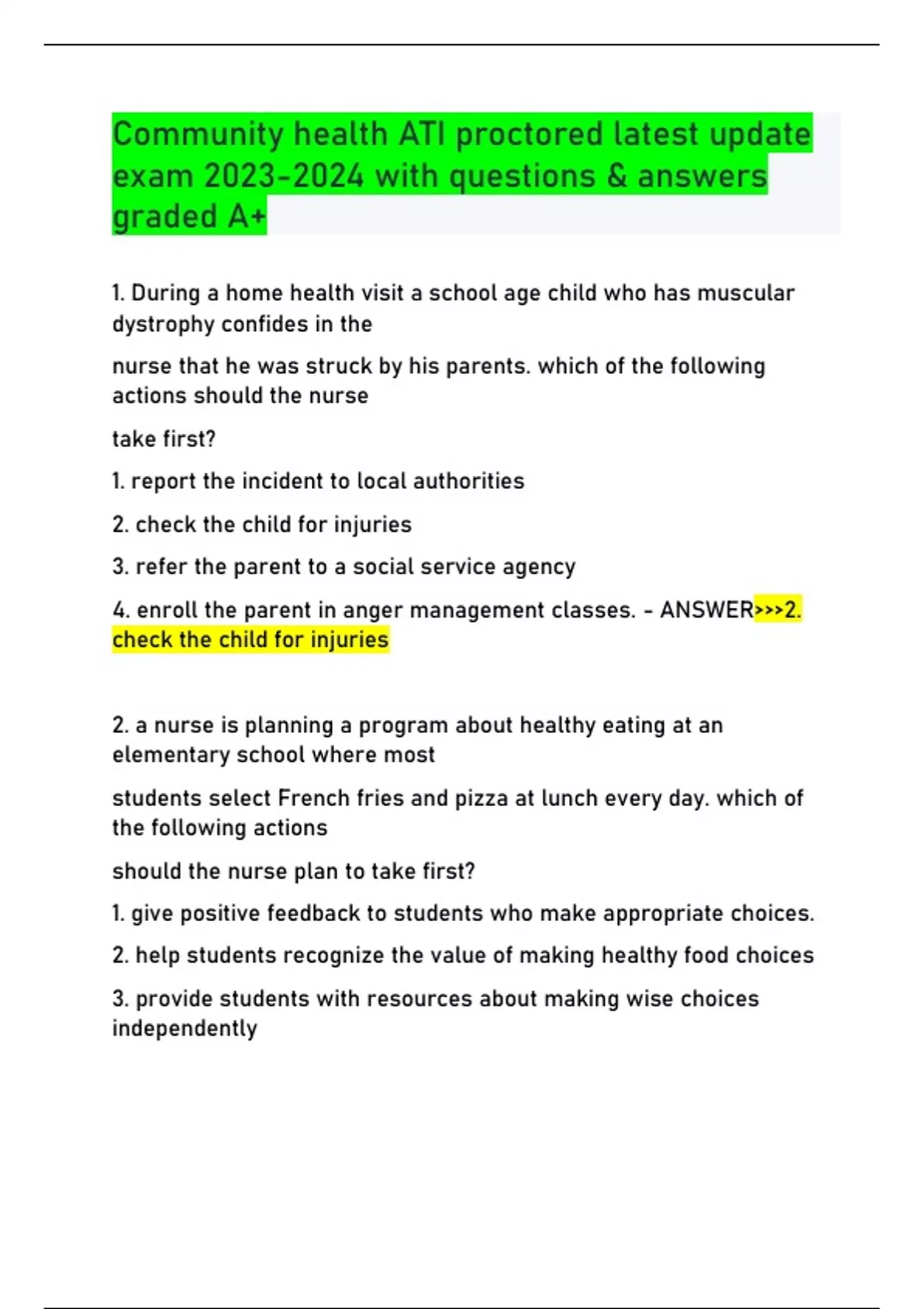 Community health ATI proctored latest update exam with questions ...