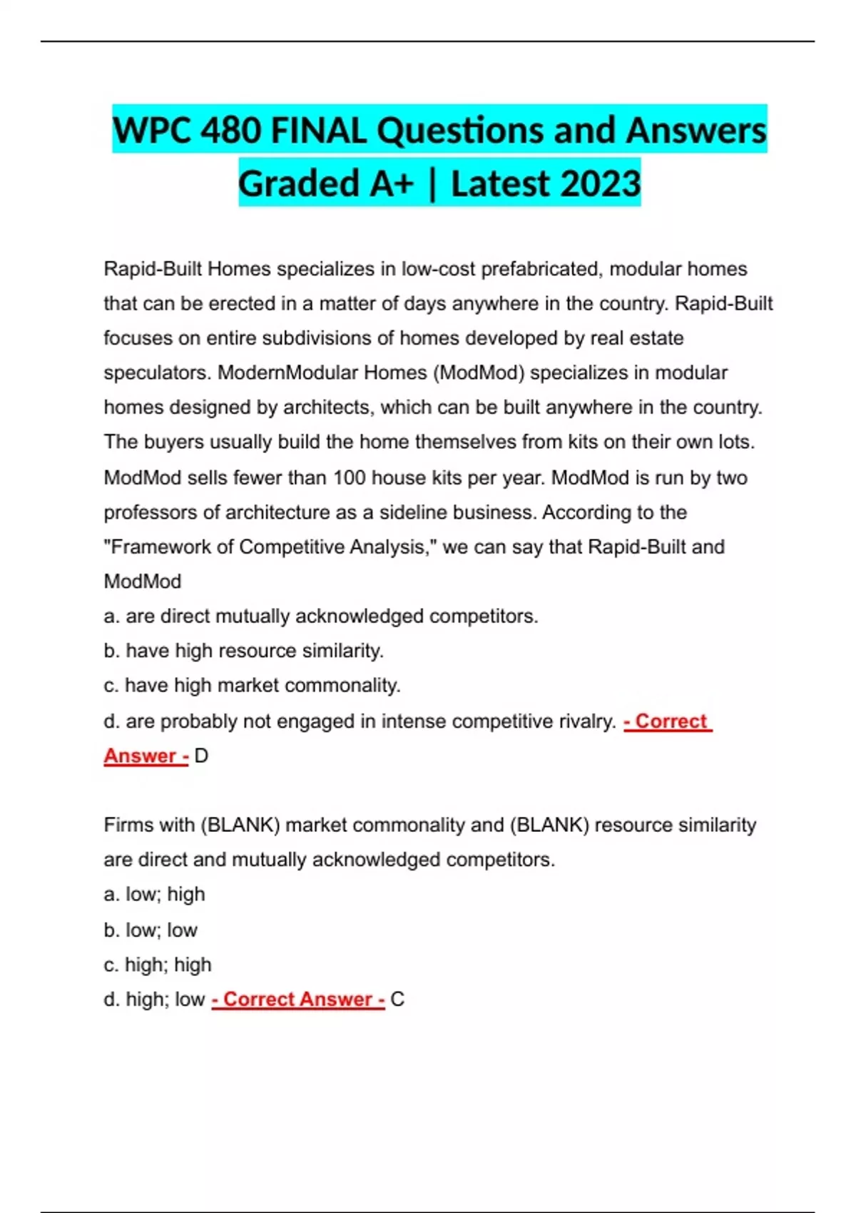 WPC 480 FINAL Questions and Answers Graded A+ | Latest 2024 Complete ...