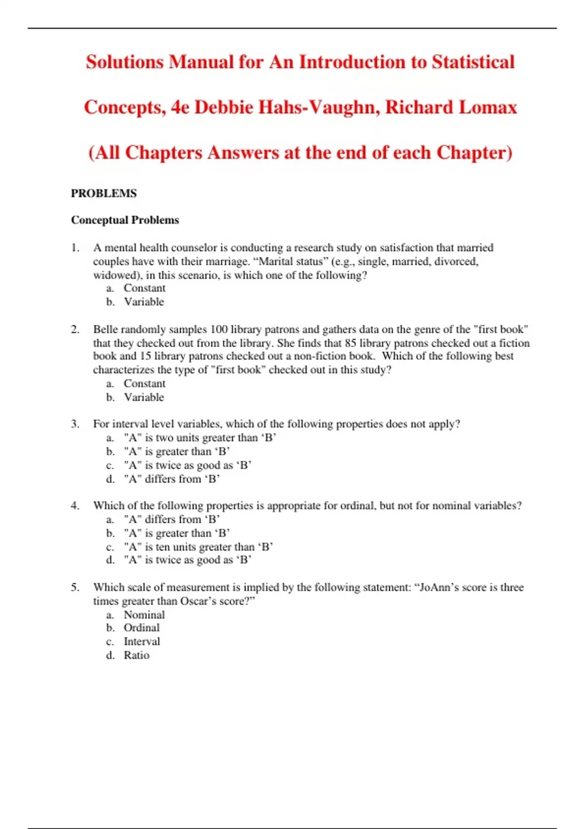 Solutions Manual For An Introduction to Statistical Concepts 4th ...