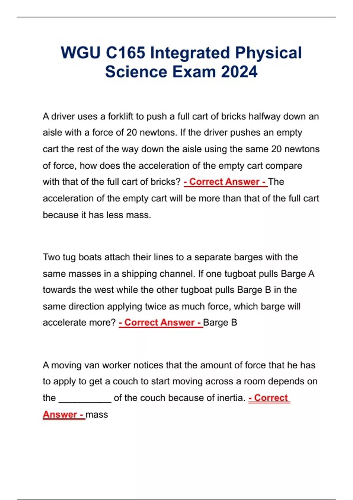 WGU C165 Integrated Physical Science Exam 2024 - WGU C165 OA - Stuvia US