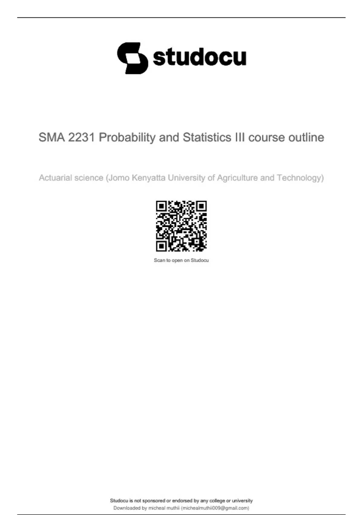Summary SMA 2231 Probability and Statistics III course outline - SMA ...