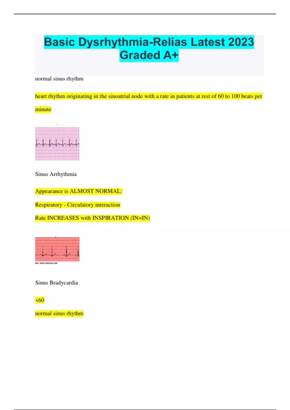 Basic Dysrhythmia-Relias Latest 2024 Graded A+ - Basic Dysrhythmia ...