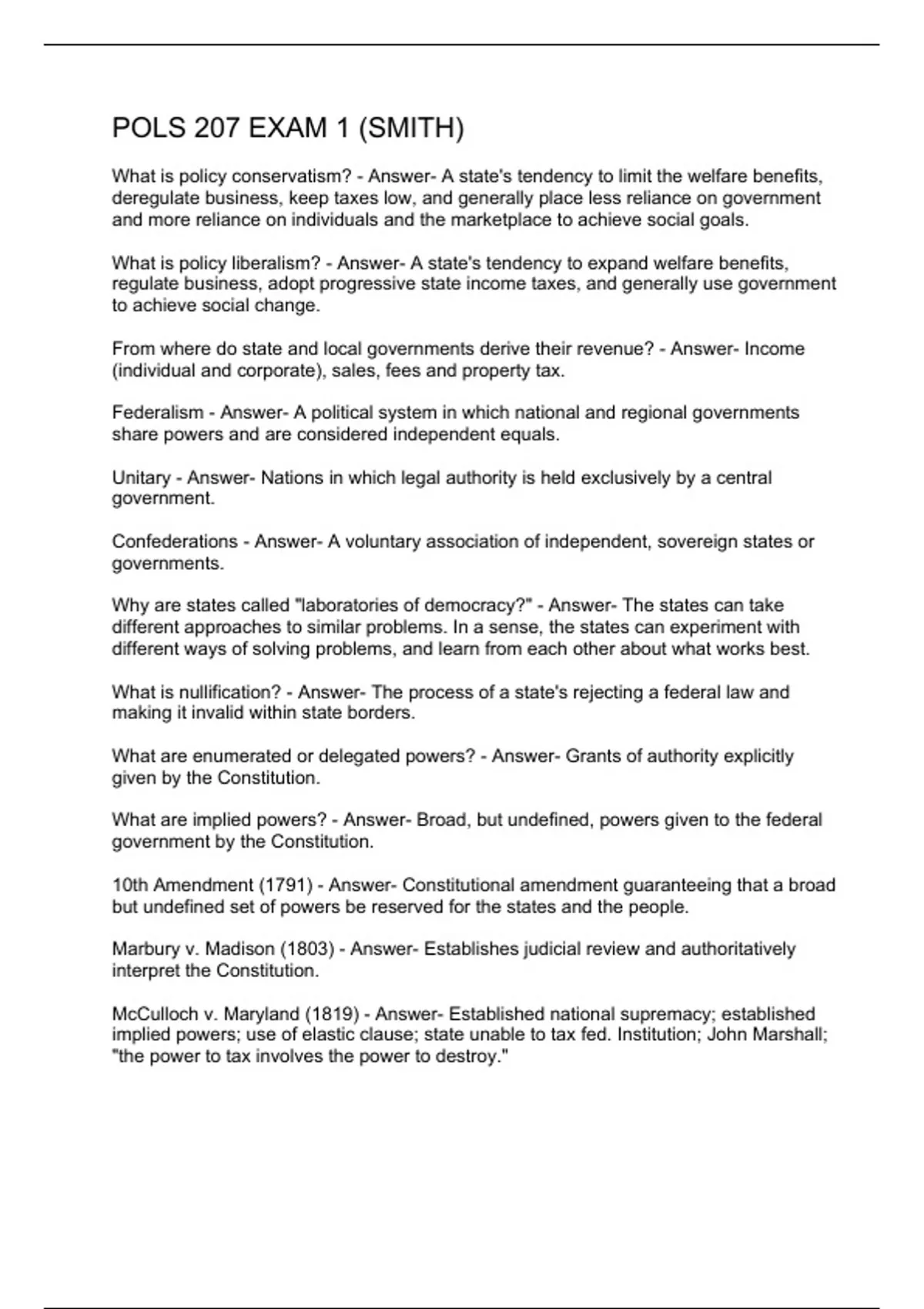 POLS 207 Exam 1 (Smith) - POLS 207 - Stuvia UK