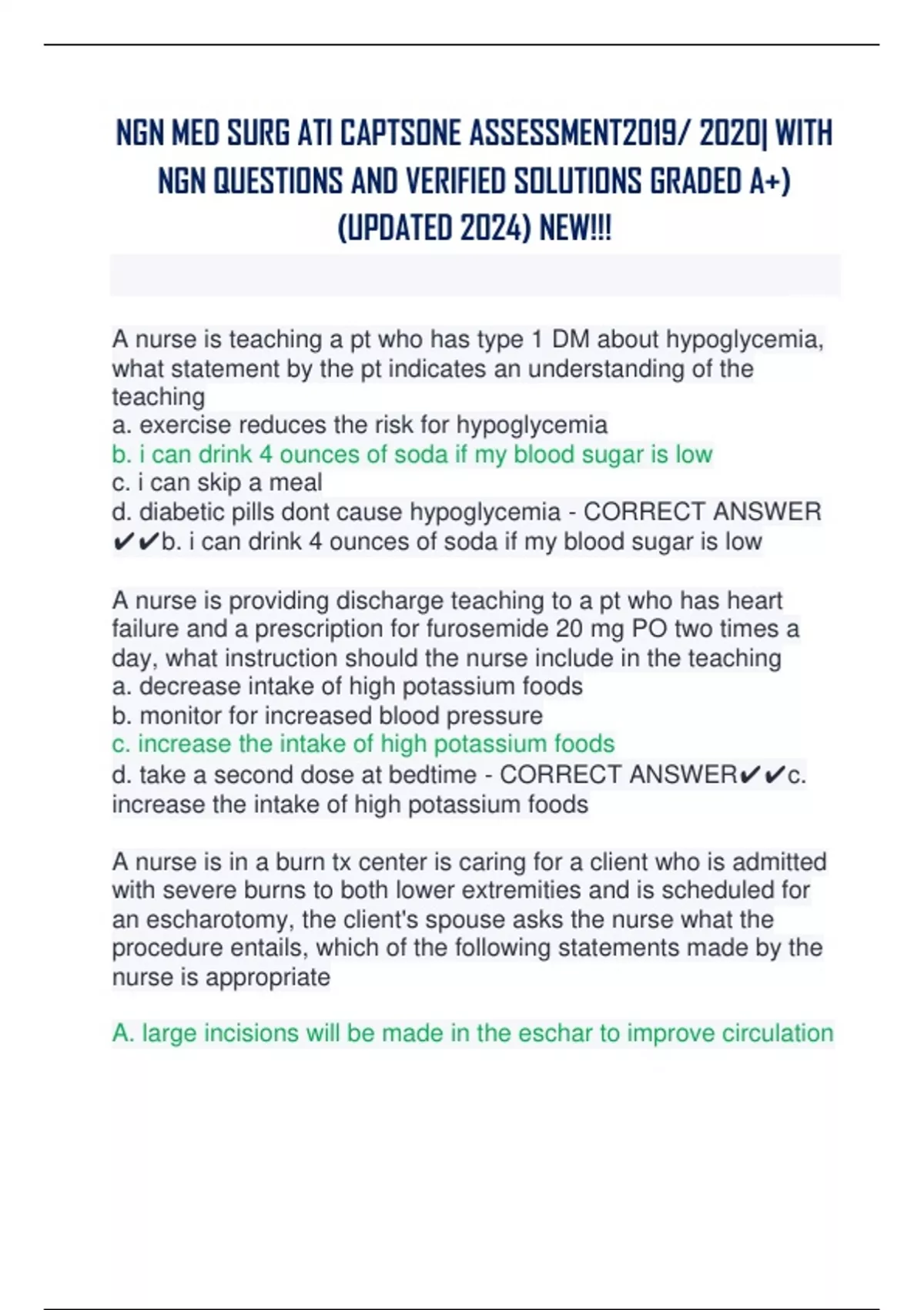 NGN MED SURG ATI CAPTSONE ASSESSMENT2019/ 2020| WITH NGN QUESTIONS AND ...