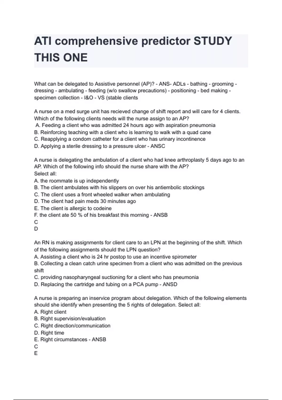 ATI comprehensive predictor STUDY THIS ONE 2024/2025 A+ score assured ...