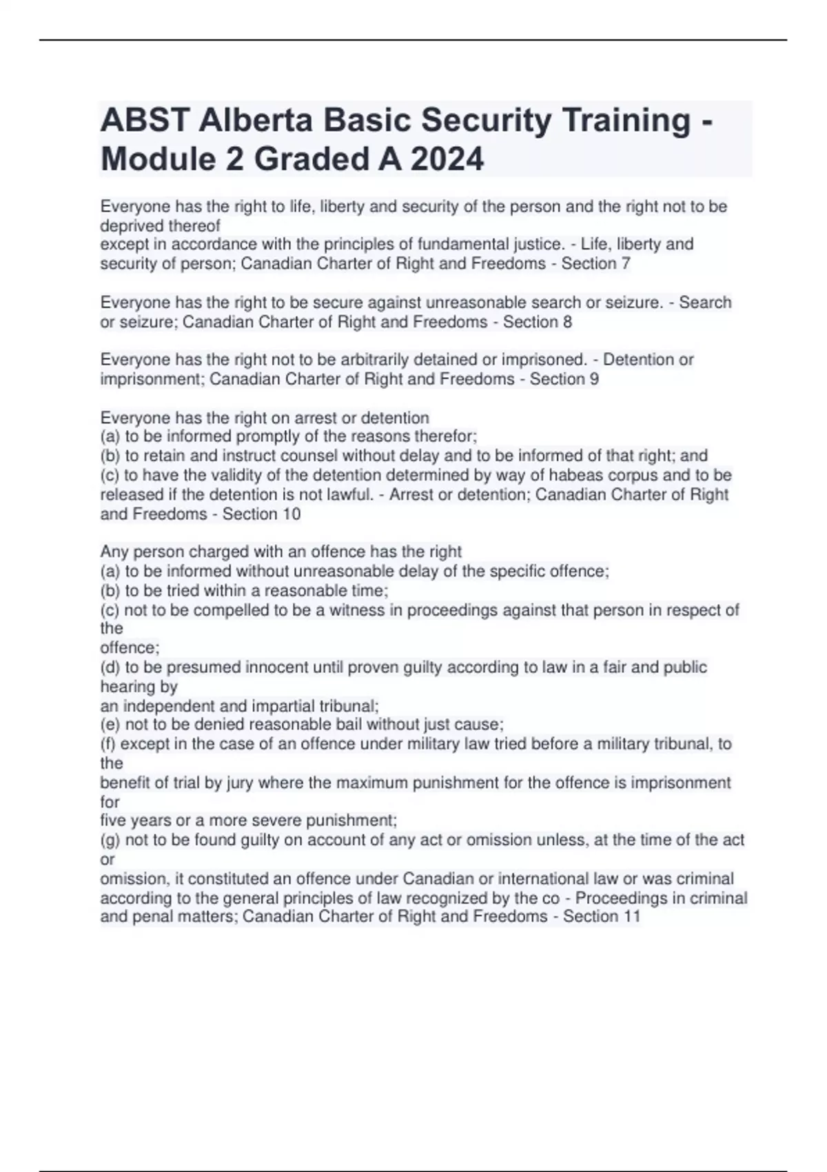 ABST Alberta Basic Security Training - Module 2 Graded A 2024 - ABST - Stuvia US