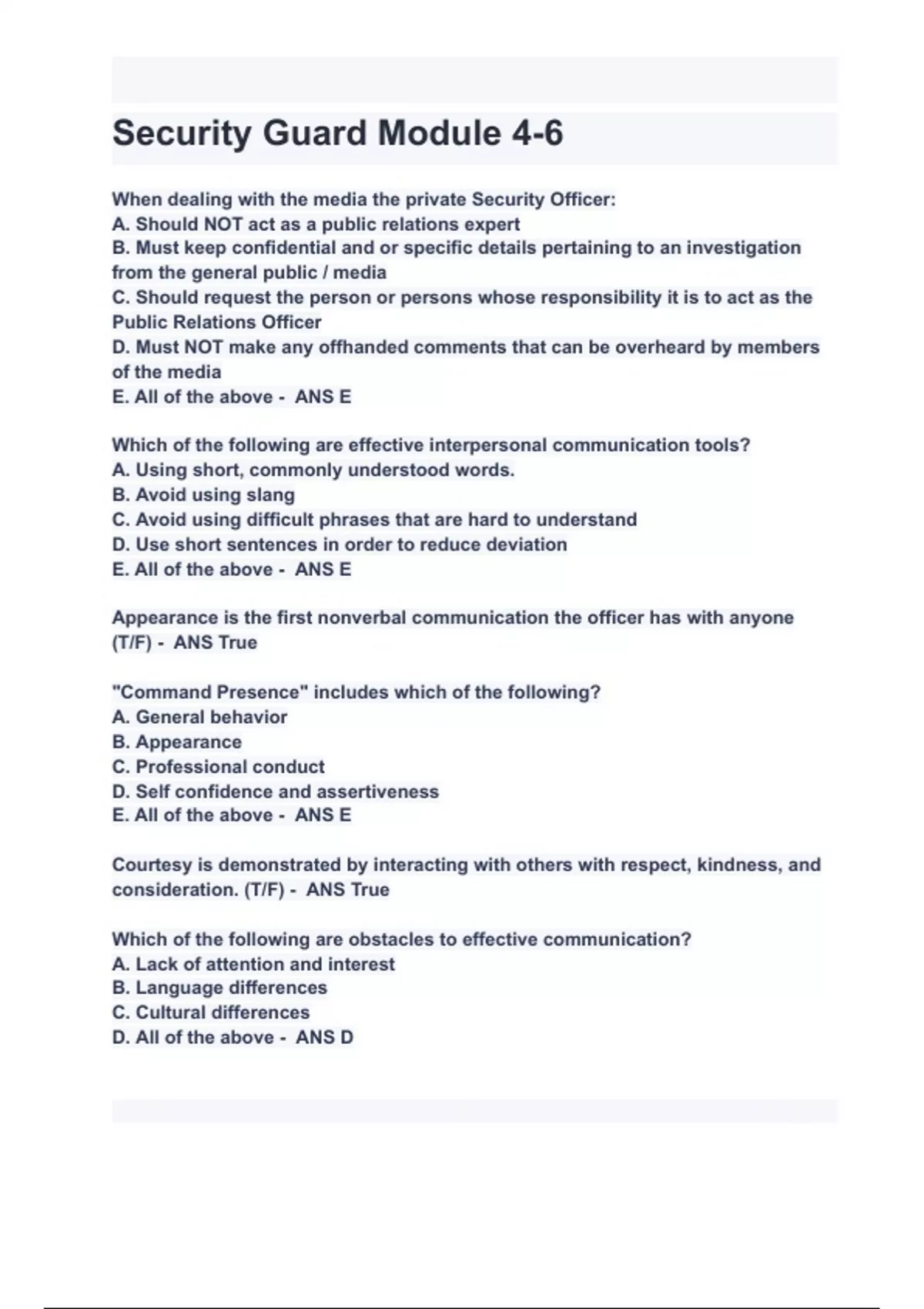 Security Guard Module 4-6 Exam Questions with correct Answers 2024/2025 ...