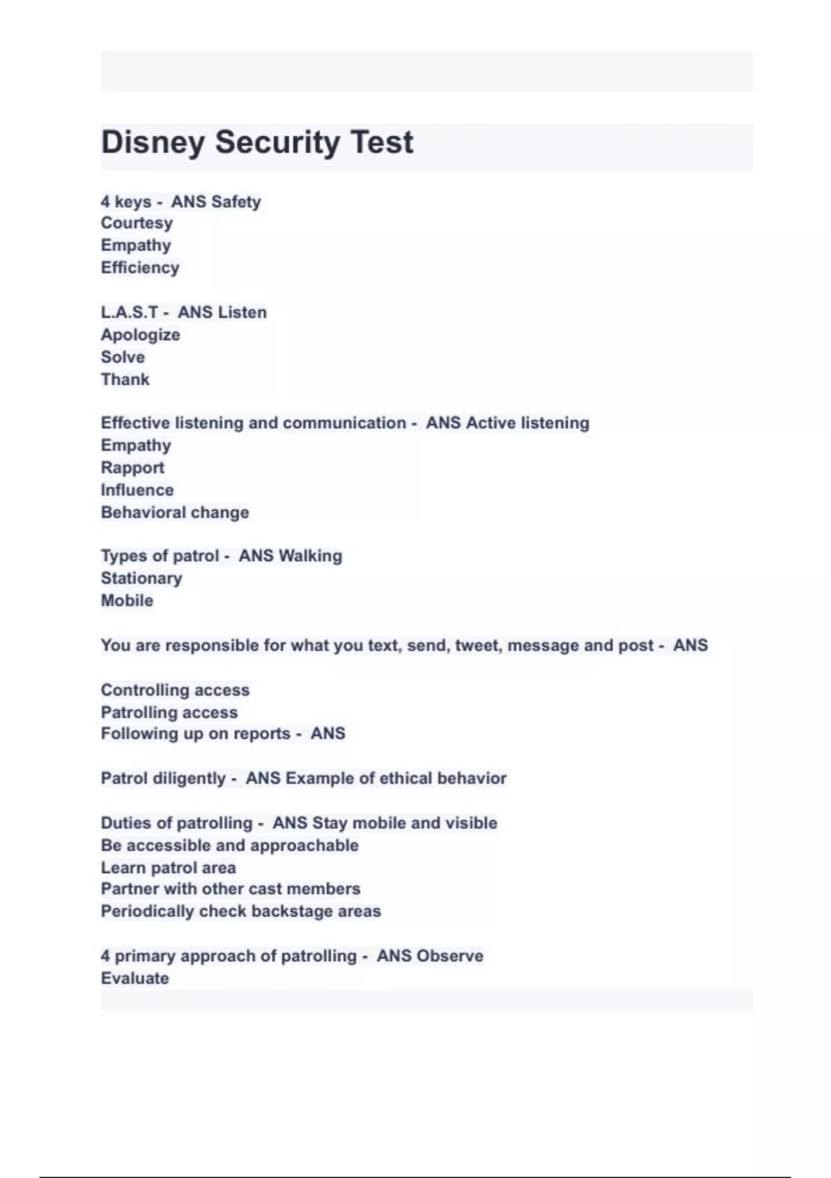 Disney Security Test Questions with correct Answers 2024/2025( A+ ...