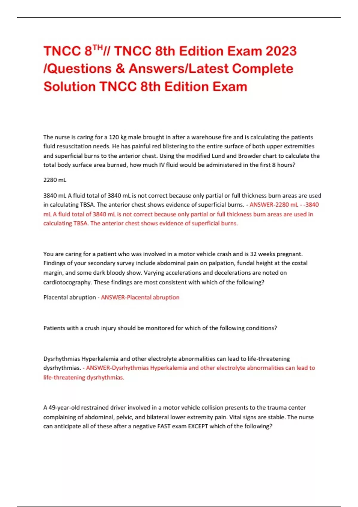 TNCC 8TH// TNCC 8th Edition Exam 2023 /Questions & Answers/Latest ...