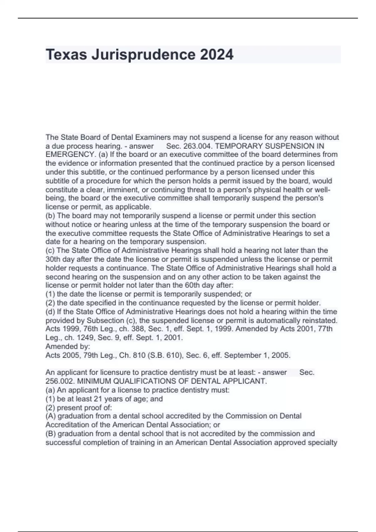 Texas Jurisprudence 2024 Questions with solutions 2024 - Texas ...