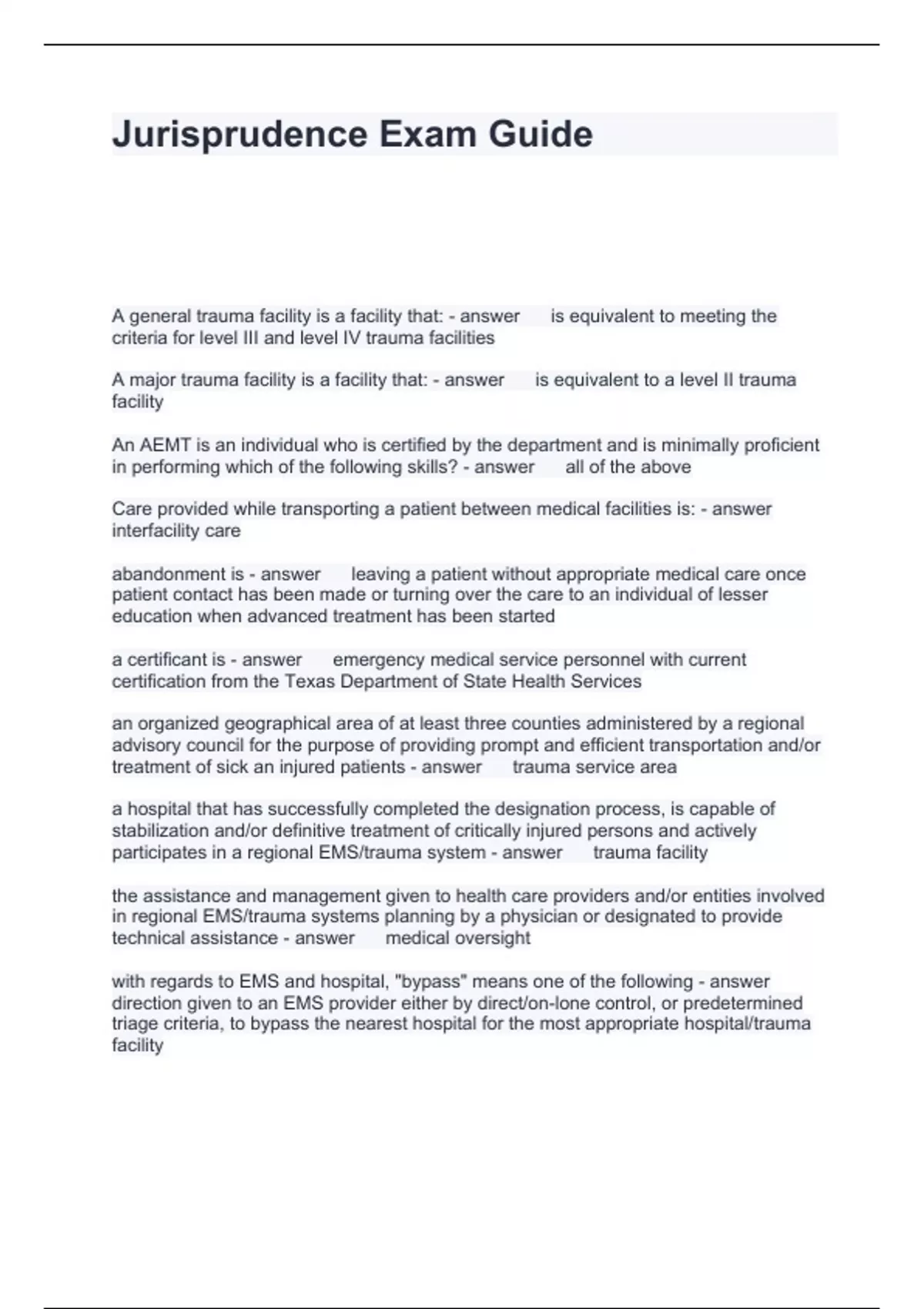 Jurisprudence Exam Guide Questions and Answers 2024 - Texas ...