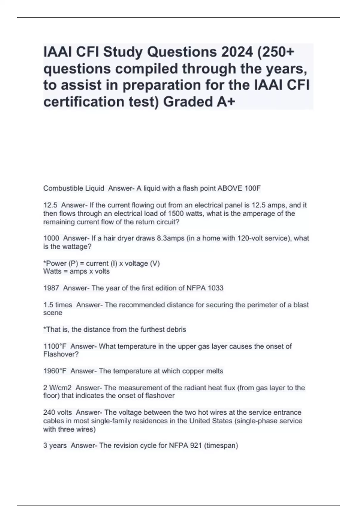 IAAI CFI Study Questions 2024 (250+ questions compiled through the ...