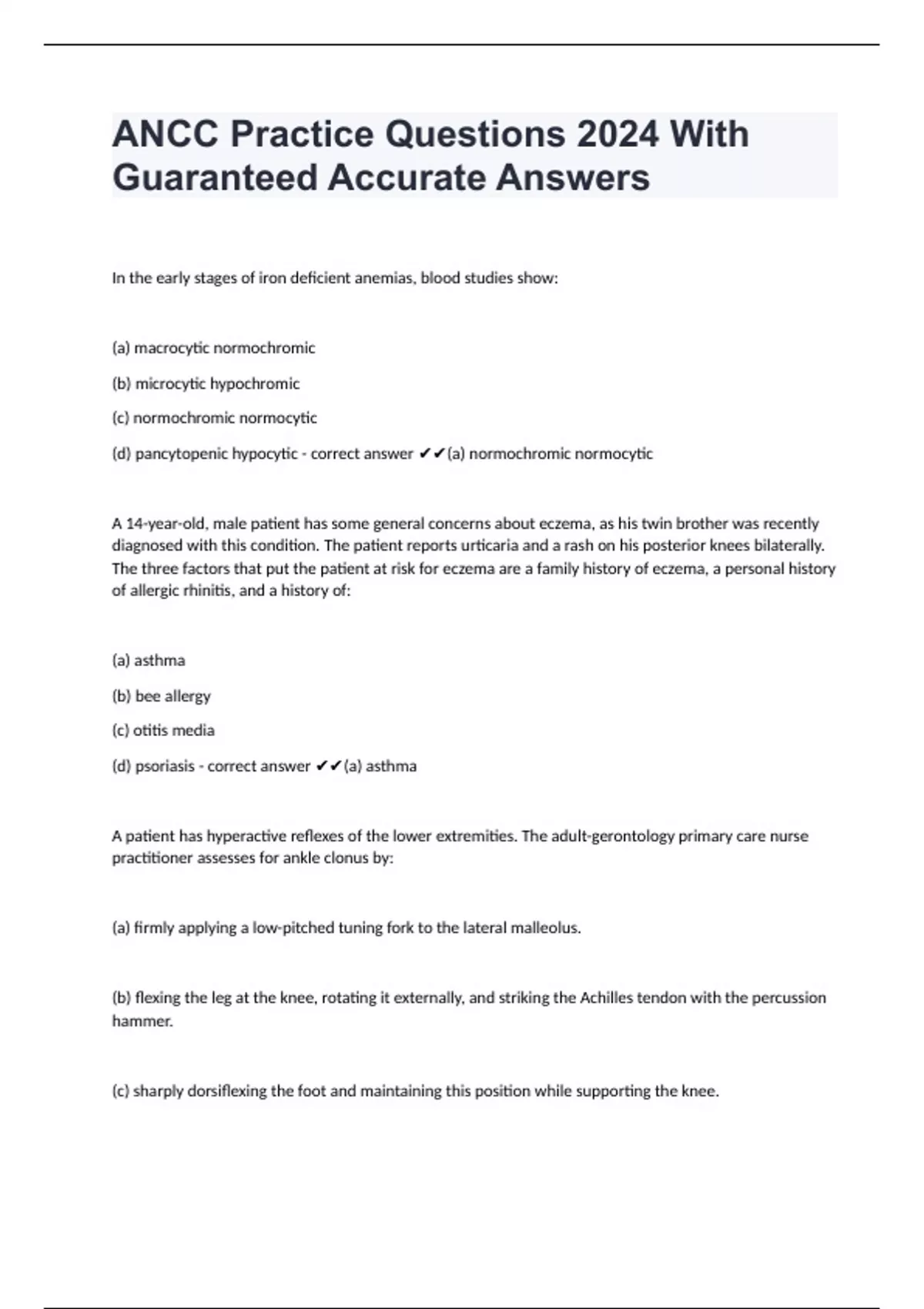 ANCC Practice Questions 2024 With Guaranteed Accurate Answers - ANCC ...