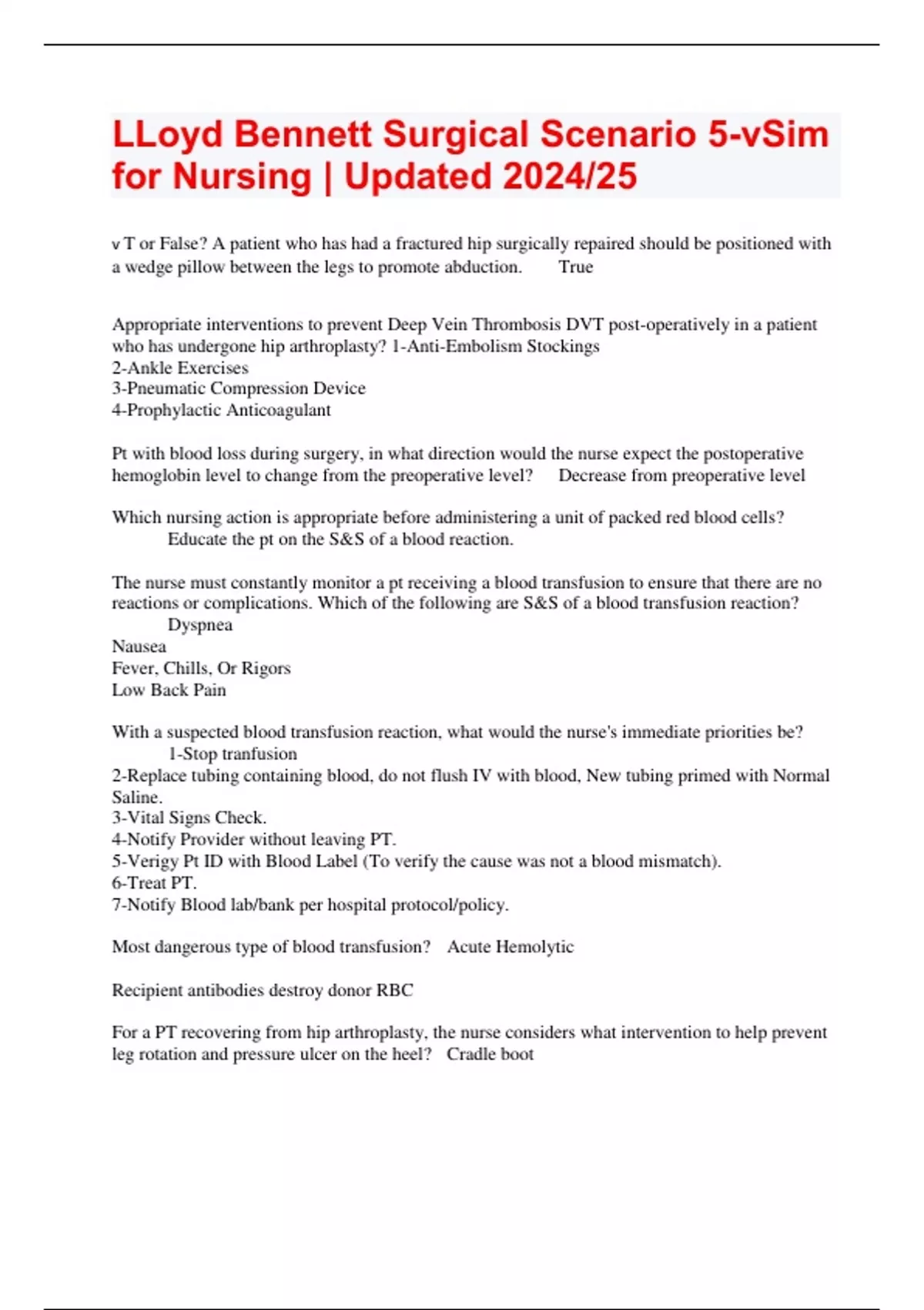LLoyd Bennett Surgical Scenario 5-vSim for Nursing | Updated 2024/25 ...