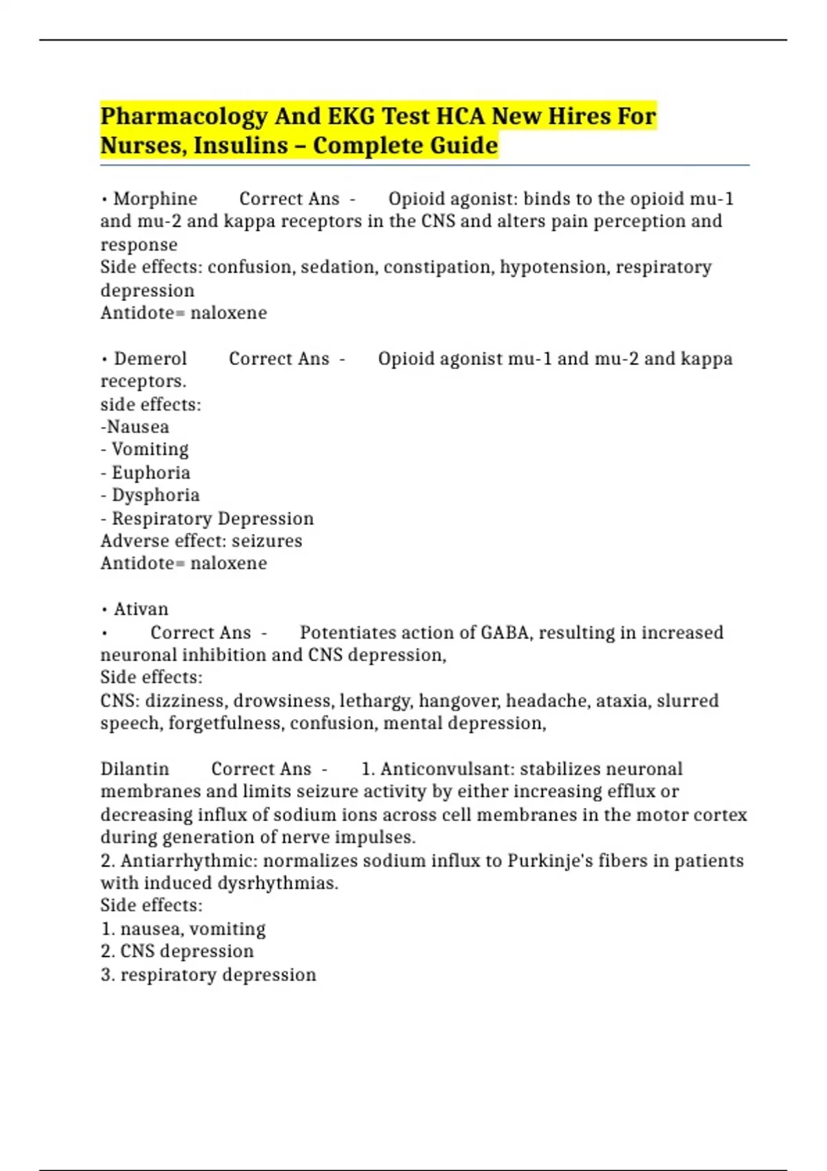 Pharmacology And EKG Test HCA New Hires For Nurses, Insulins – Complete ...