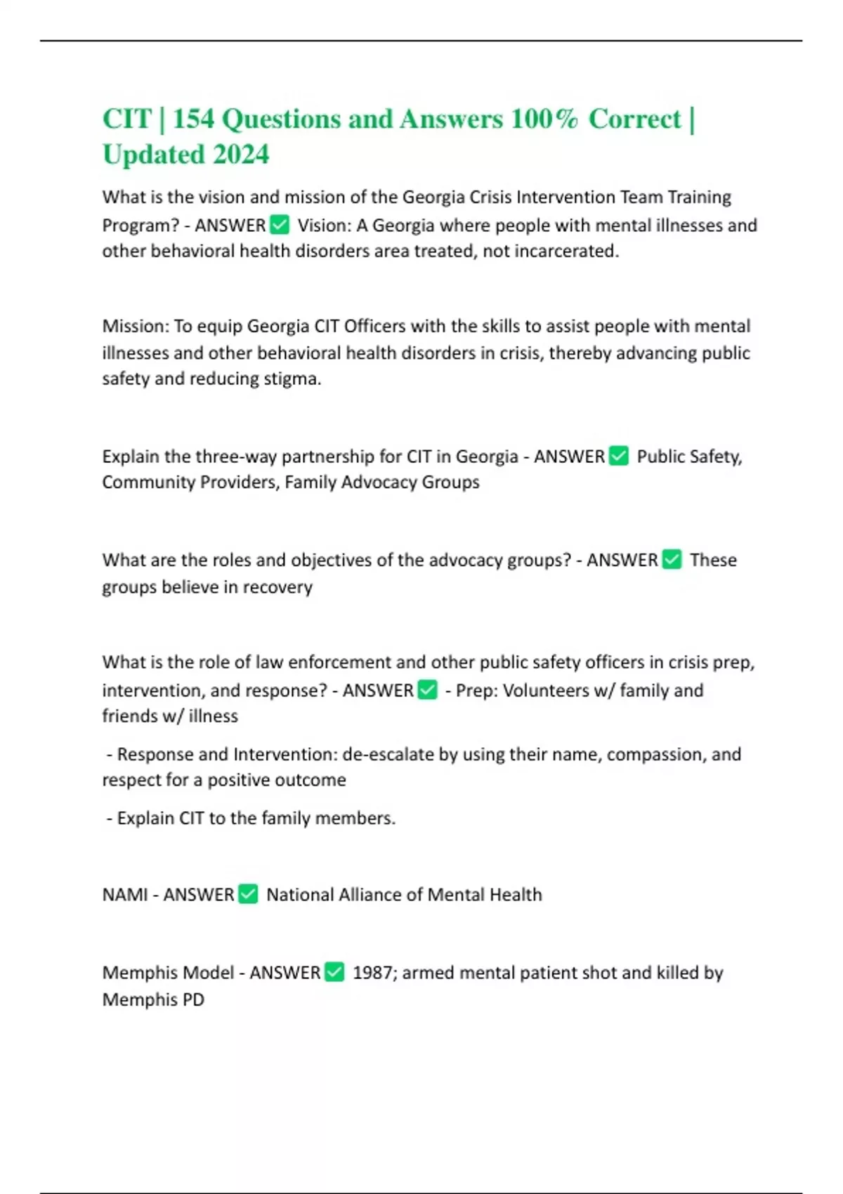 CIT | 154 Questions and Answers 100% Correct | Updated 2024 - CIT ...