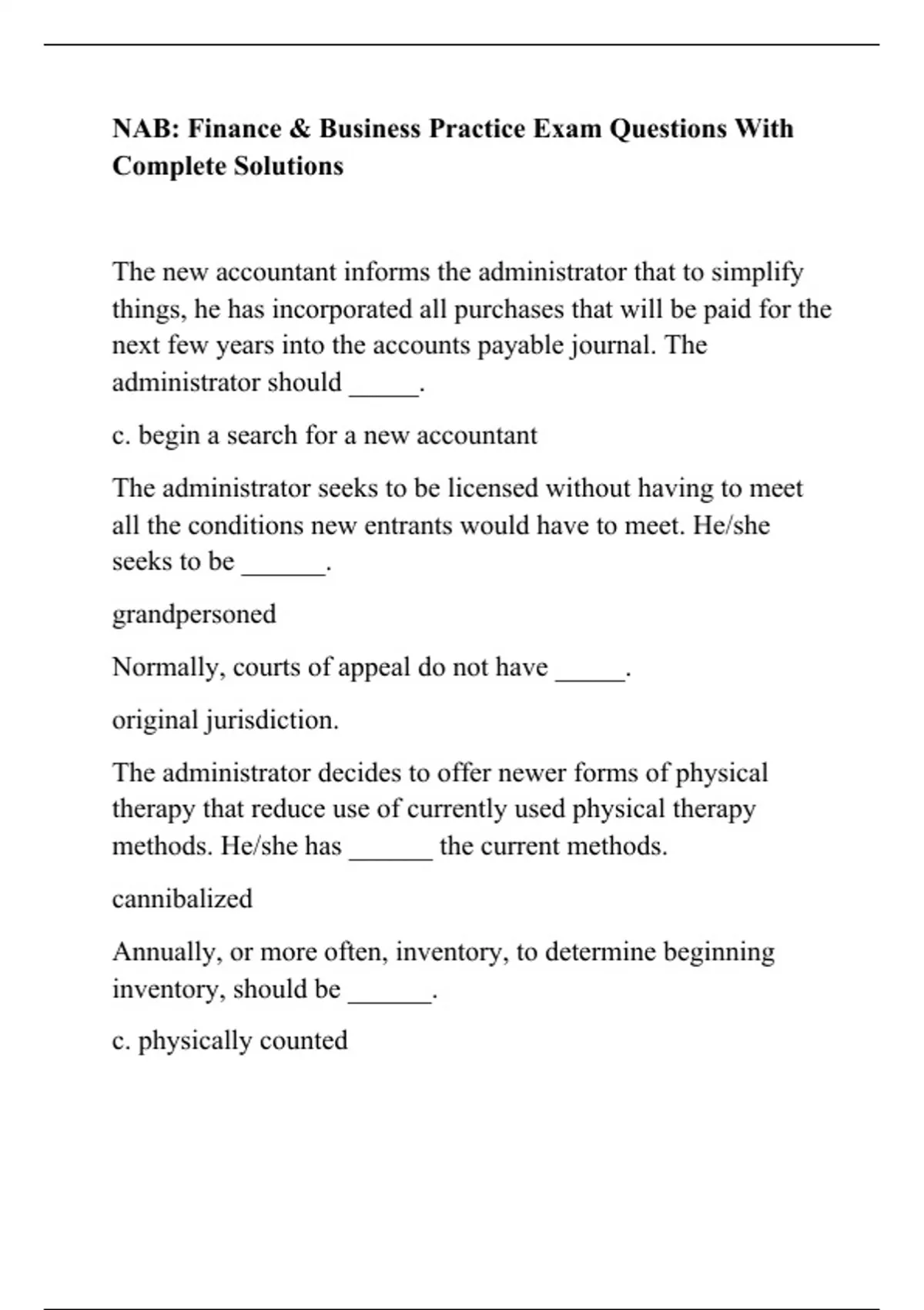 NAB: Finance & Business Practice Exam Questions With Complete Solutions ...