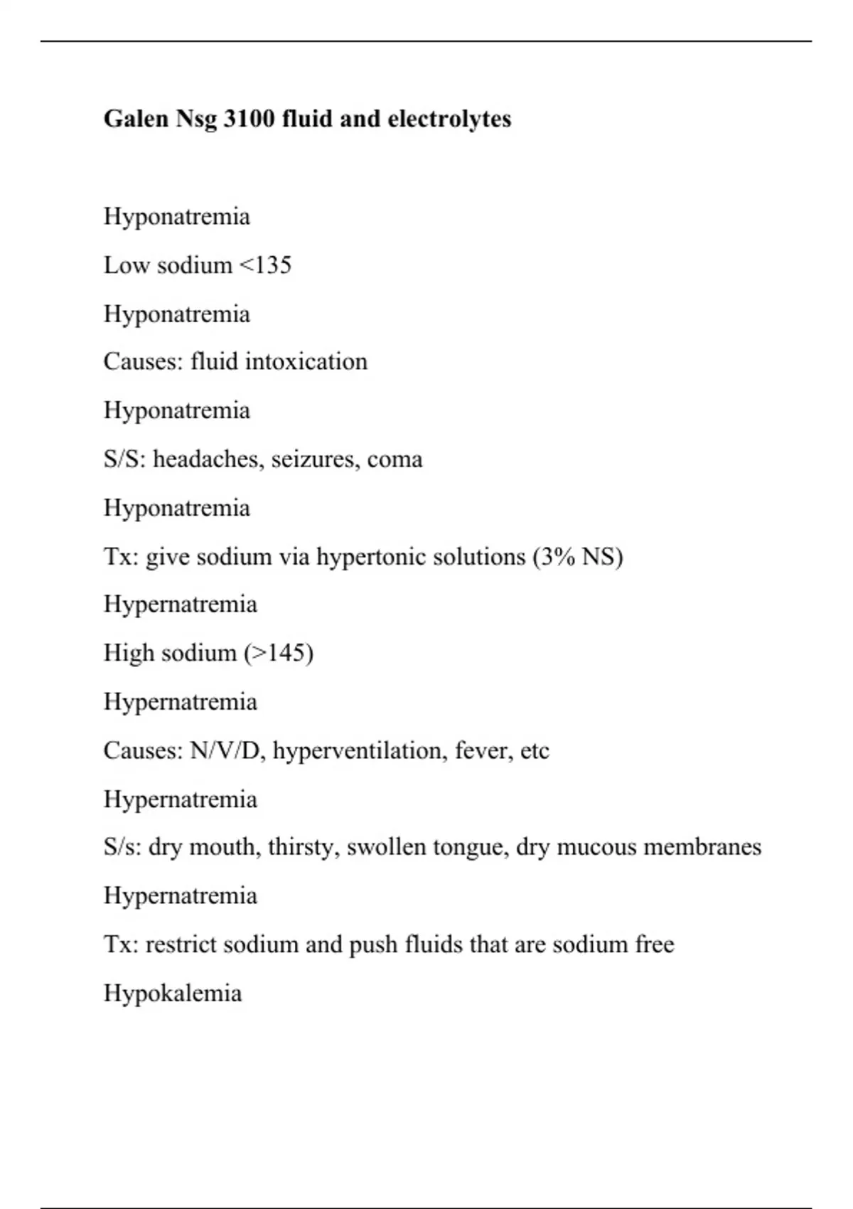 Galen Nsg 3100 fluid and electrolytes Questions With Complete Solutions ...