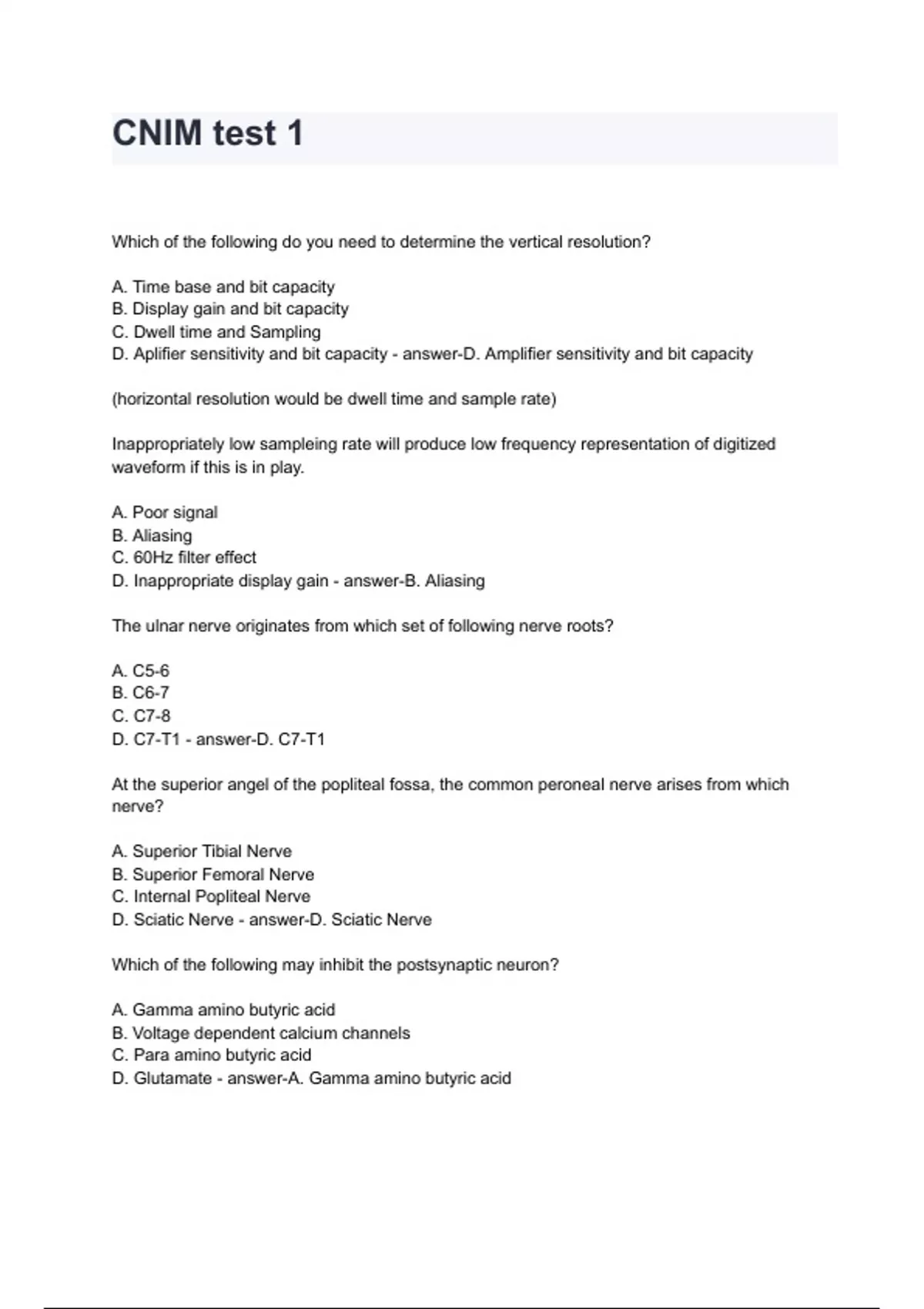 CNIM test 1 questions with complete solution - CNIM est 1 - Stuvia US