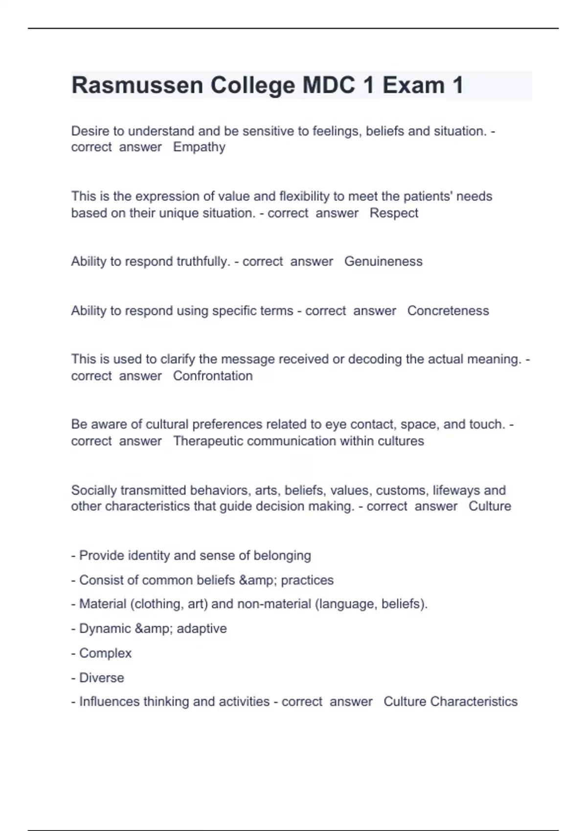 Rasmussen College MDC 1 Exam 1 Questions with complete solution 2024 ...