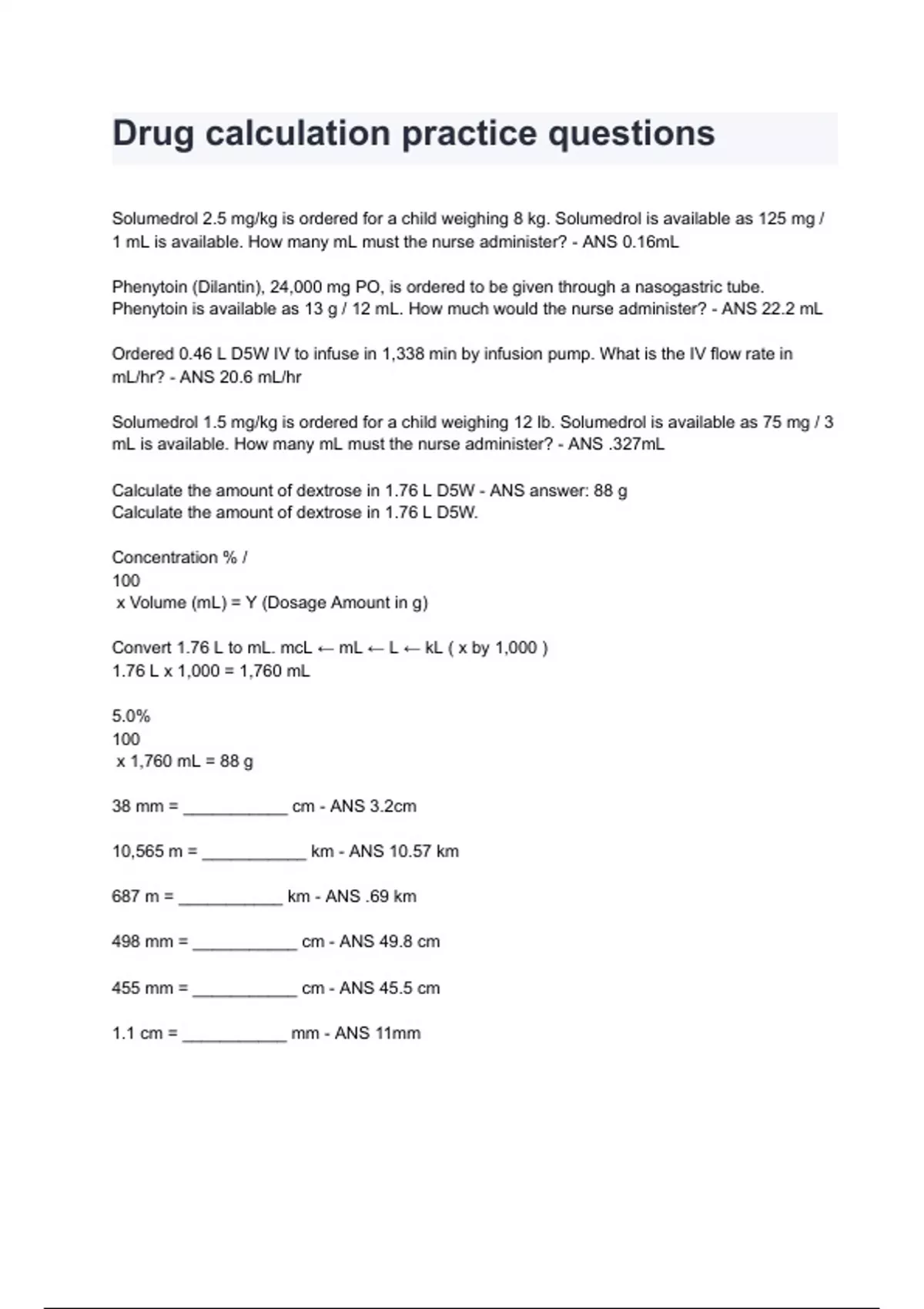 Drug calculation practice Exam 2024/2025 questions & Completed ...