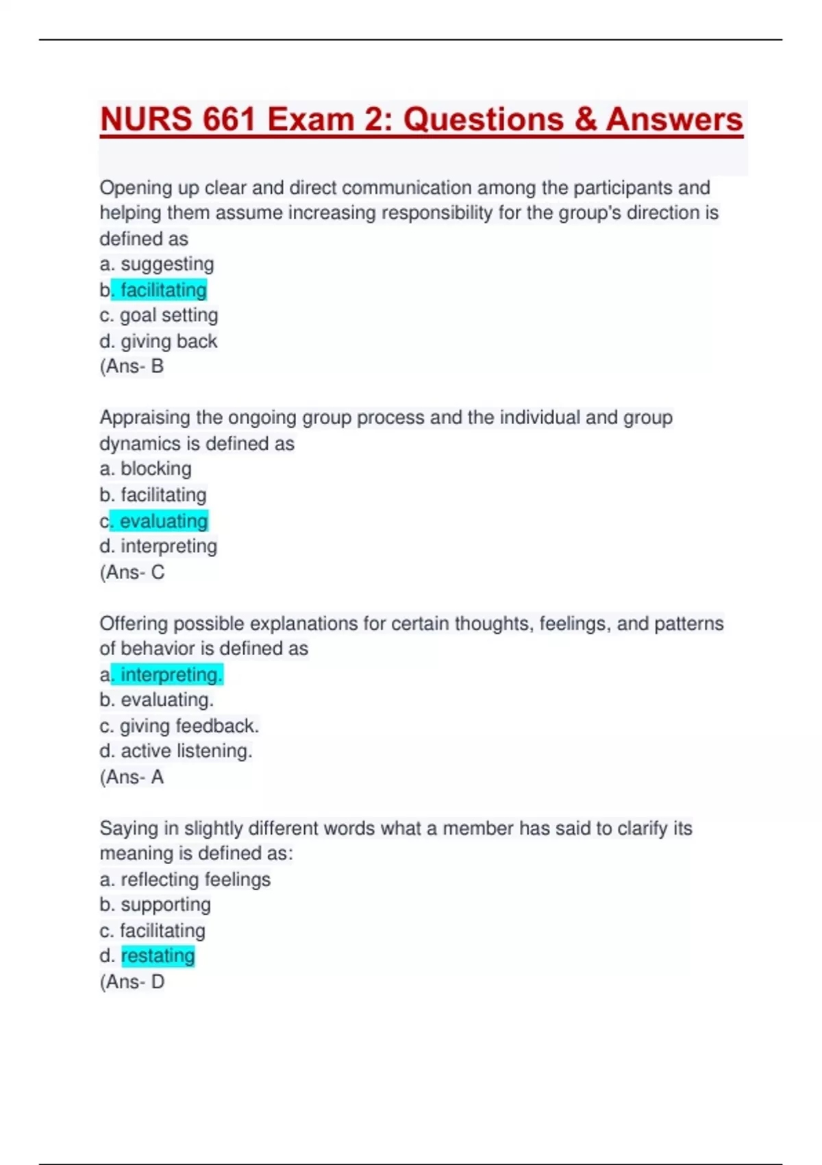 NURS 661 Exam 2: Questions & Answers: Updated A+ Score Guide - NURS 661 - Stuvia US