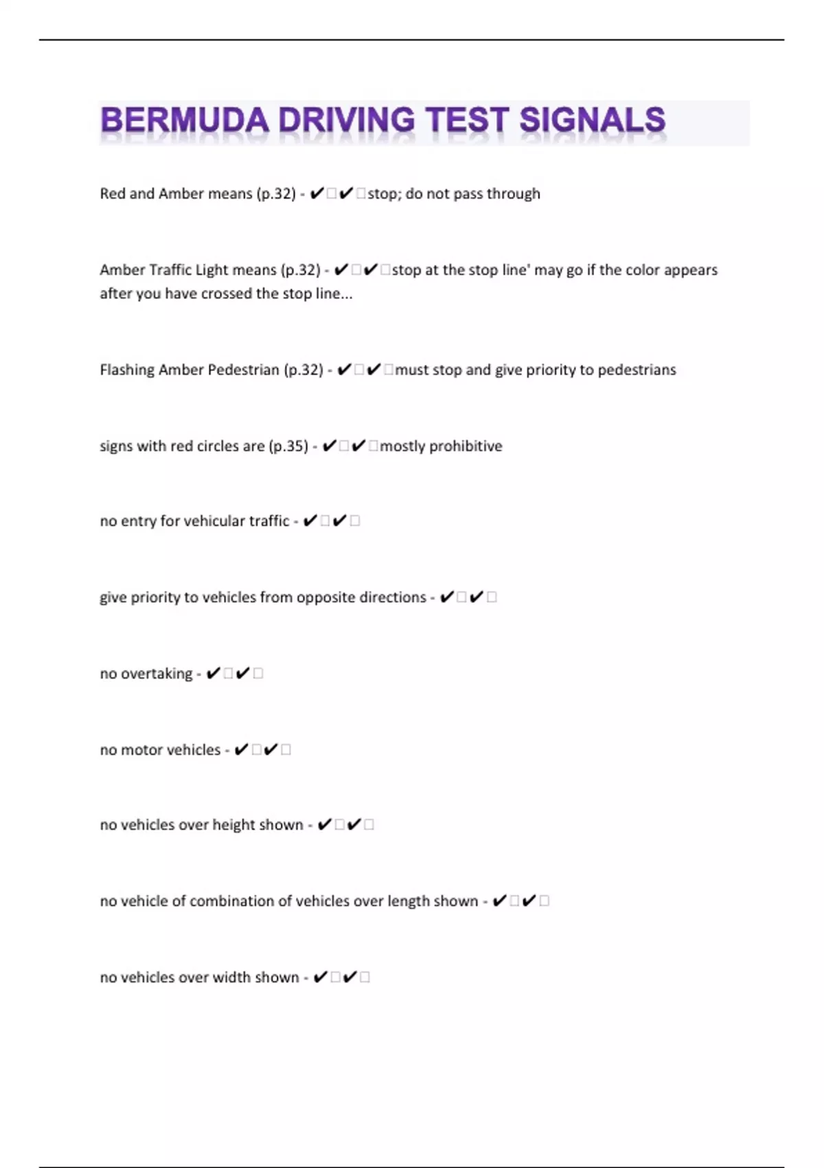 Bermuda Driving Test Signals Exam Questions with 100% Correct Answers ...